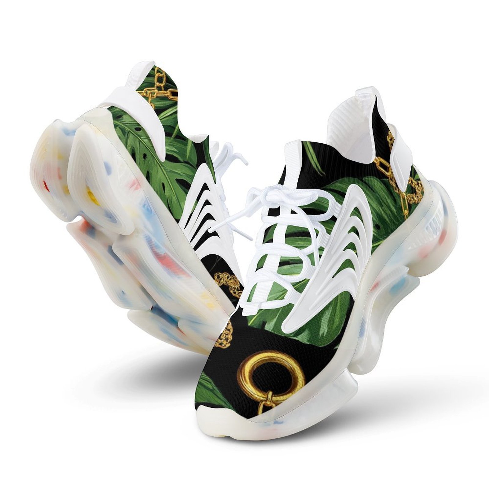 Gold Chains Lush Tropical Leaves Walking Shoes for Men Woman ...