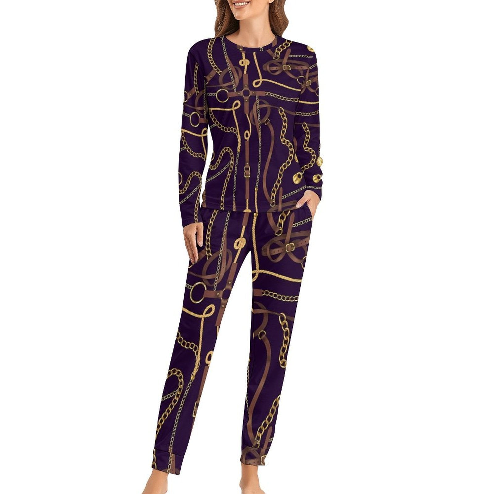 Gold Chains Pajamas Daily Letter Print Casual Oversized Nightwear ...