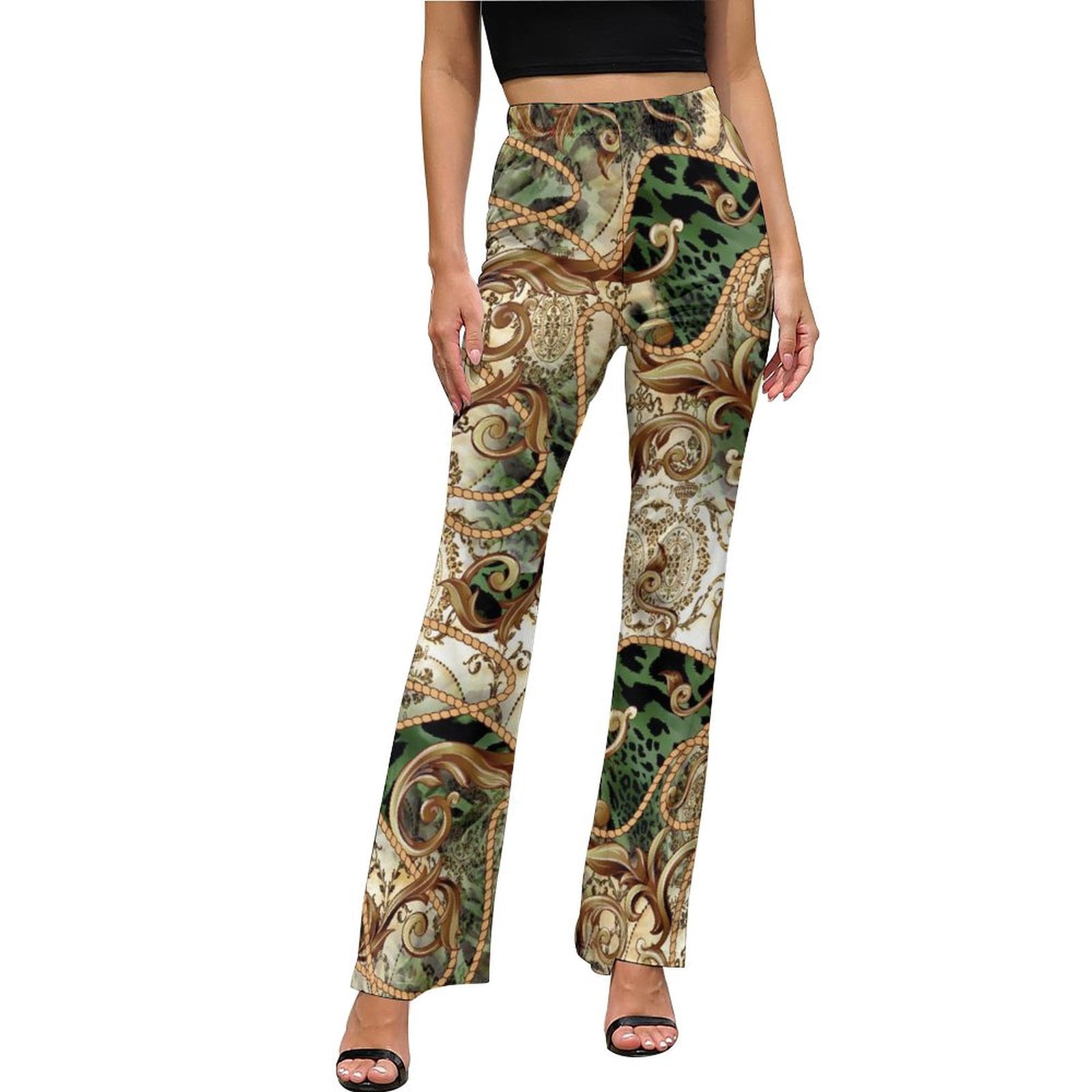 Gold Chains Pants High Waisted Zebra Striped Korean Fashion Flare Pants ...