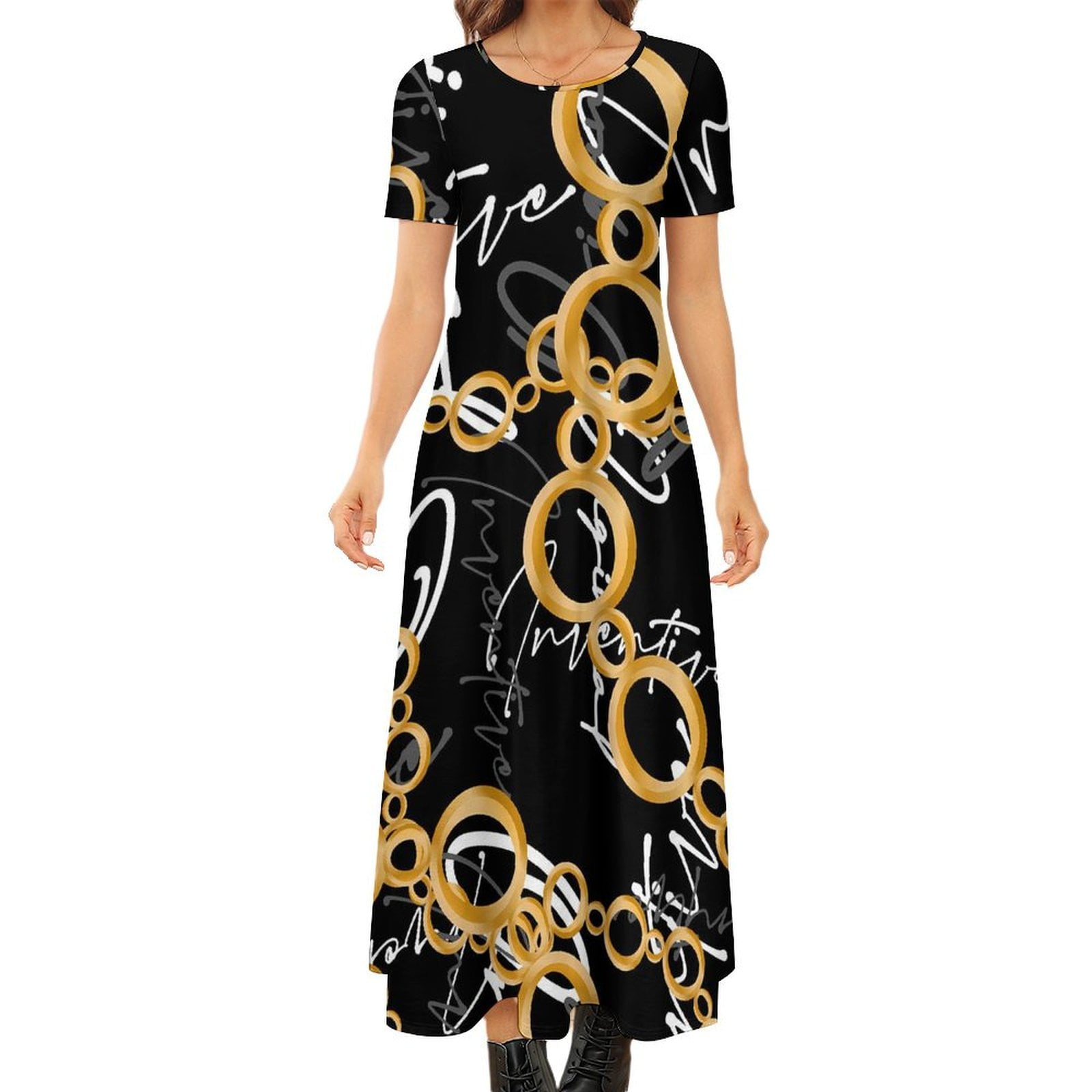 Gold Chains Print Dress Elephant And Tiger Street Fashion Bohemia Long ...