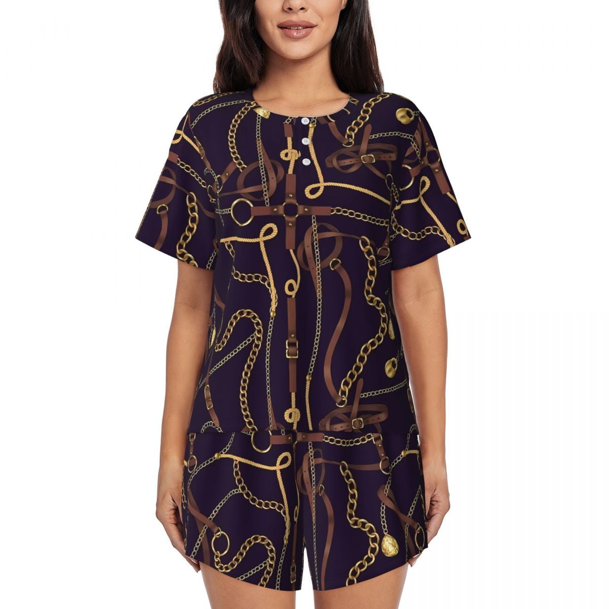 Gold Chains Print Pajamas Lady Elephant And Tiger Lovely Nightwear ...