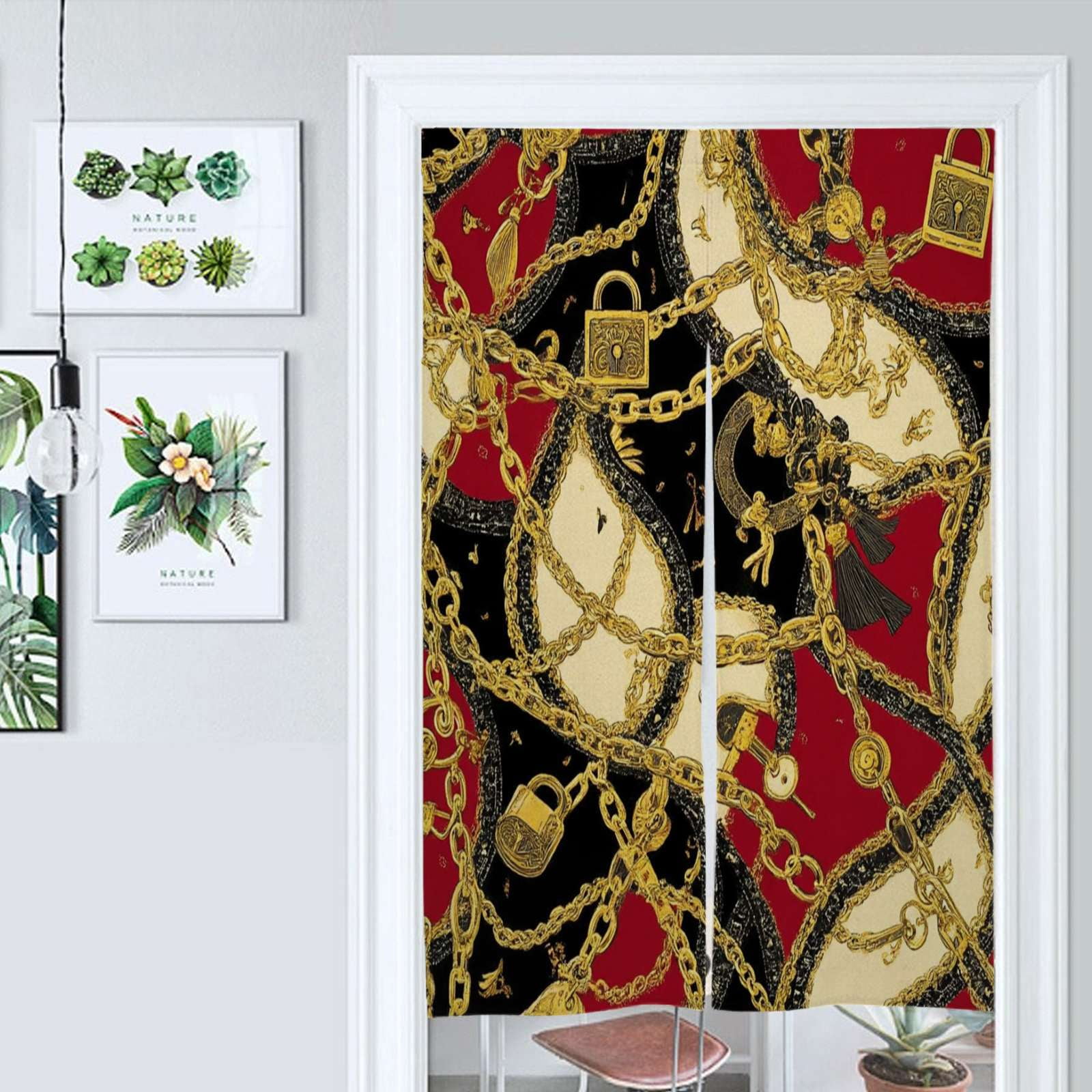 Gold Chains Red Black Pattern Door Curtain Nordic Living Room ...