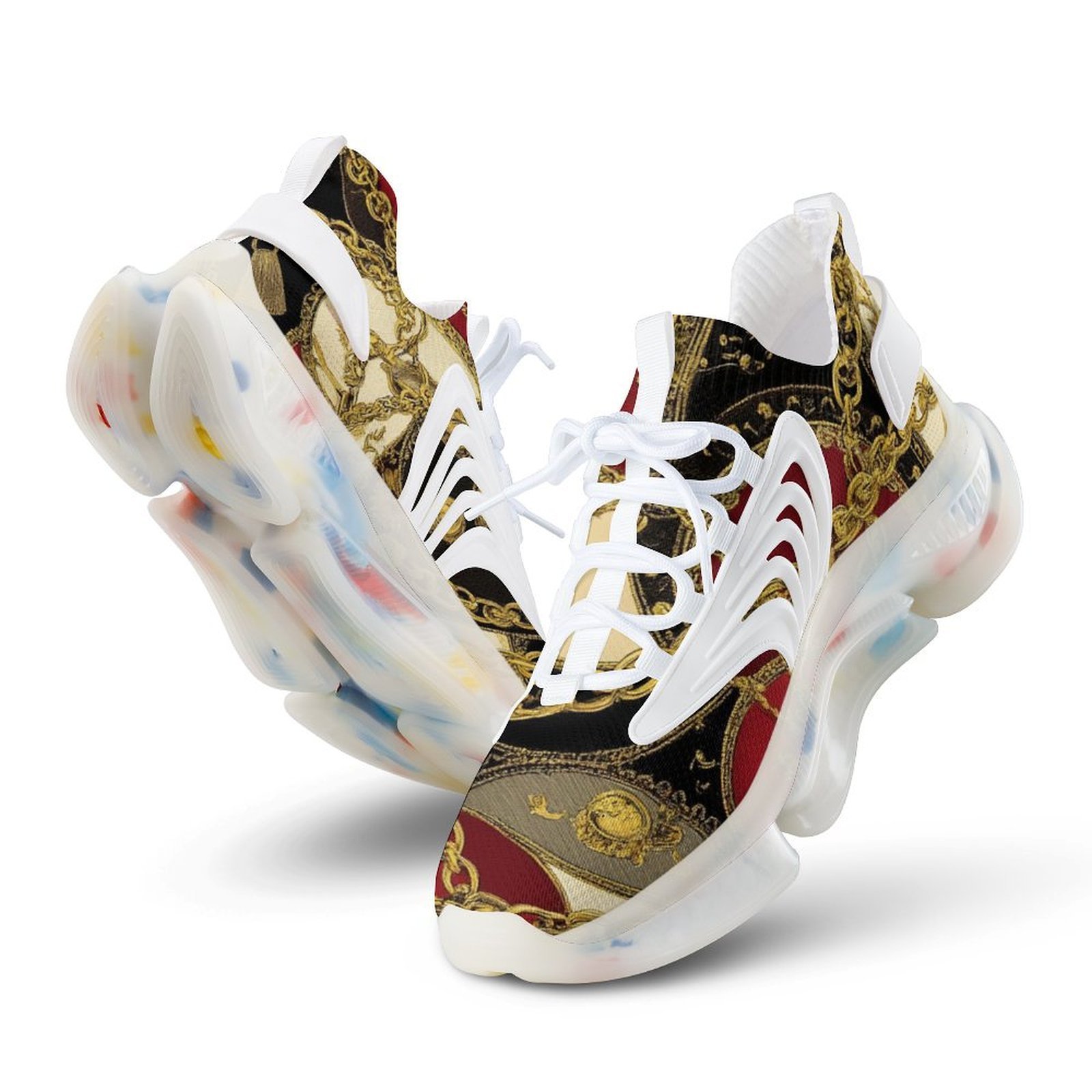 Gold Chains Red Black Pattern Walking Shoes for Men Woman Lightweight ...