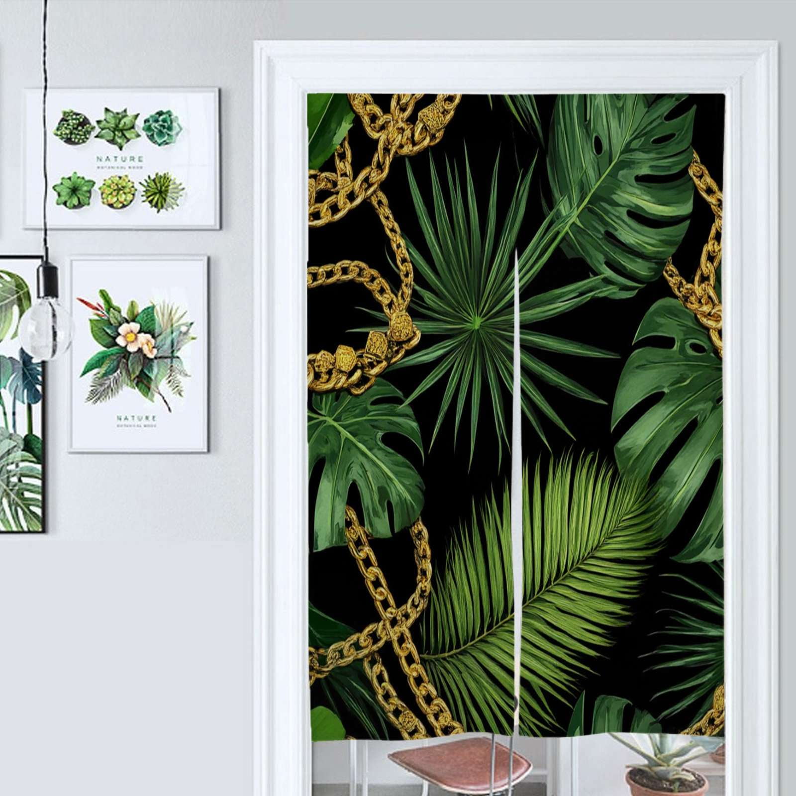 Gold Chains Tropical Leaves Pattern Door Curtain Nordic Living Room ...