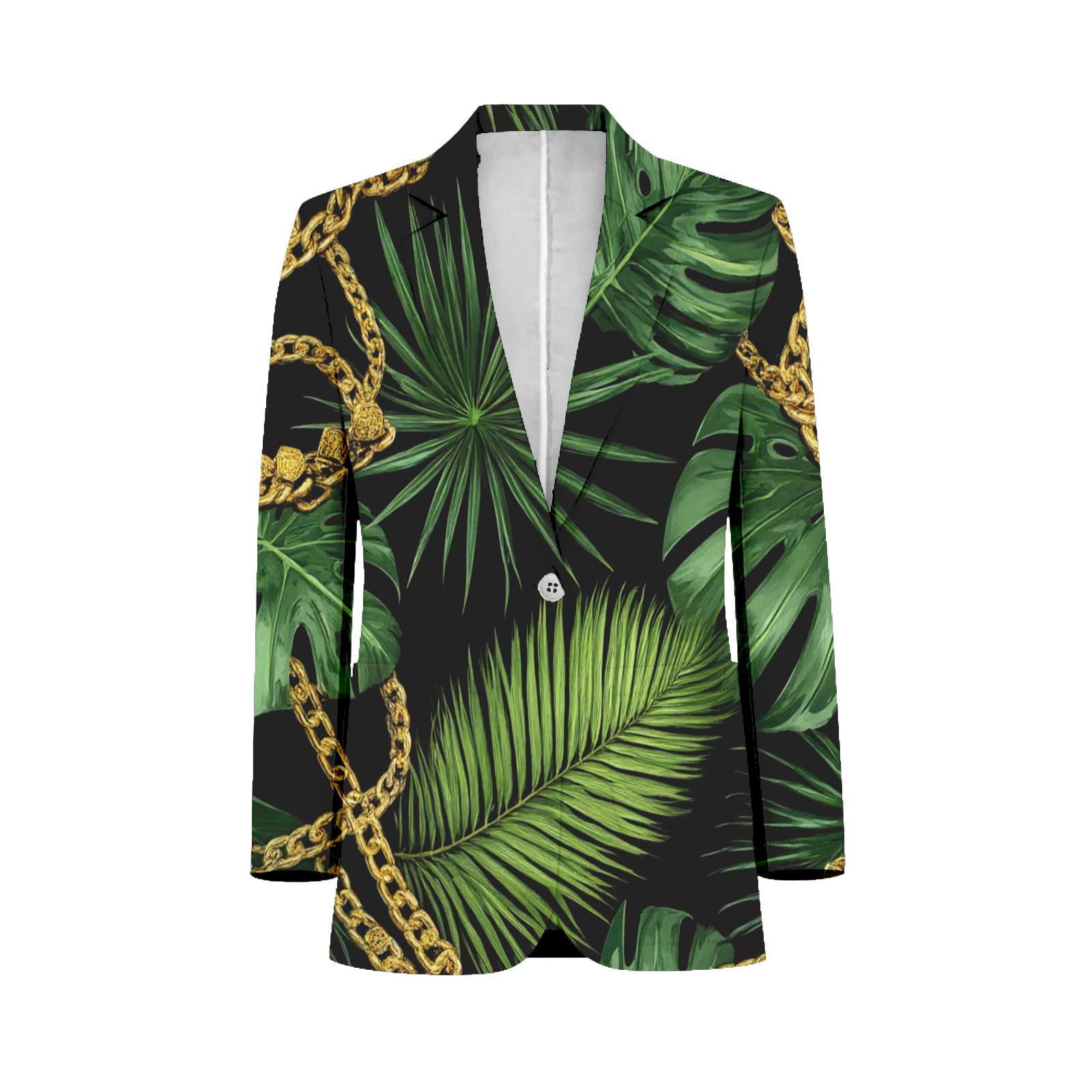 Gold Chains Tropical Leaves Pattern Men Blazers Slim Clothing Summer ...
