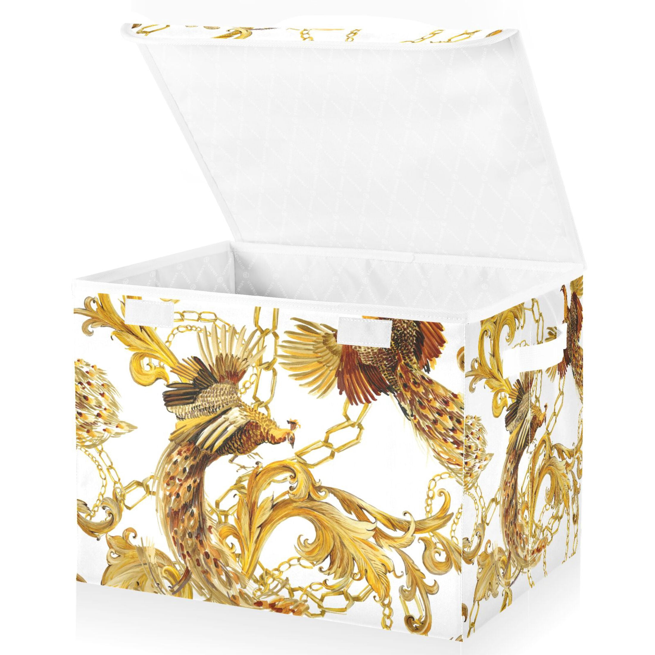 Gold Chains and Peacock Large Lidded Storage Bin Foldable Storage Boxes ...