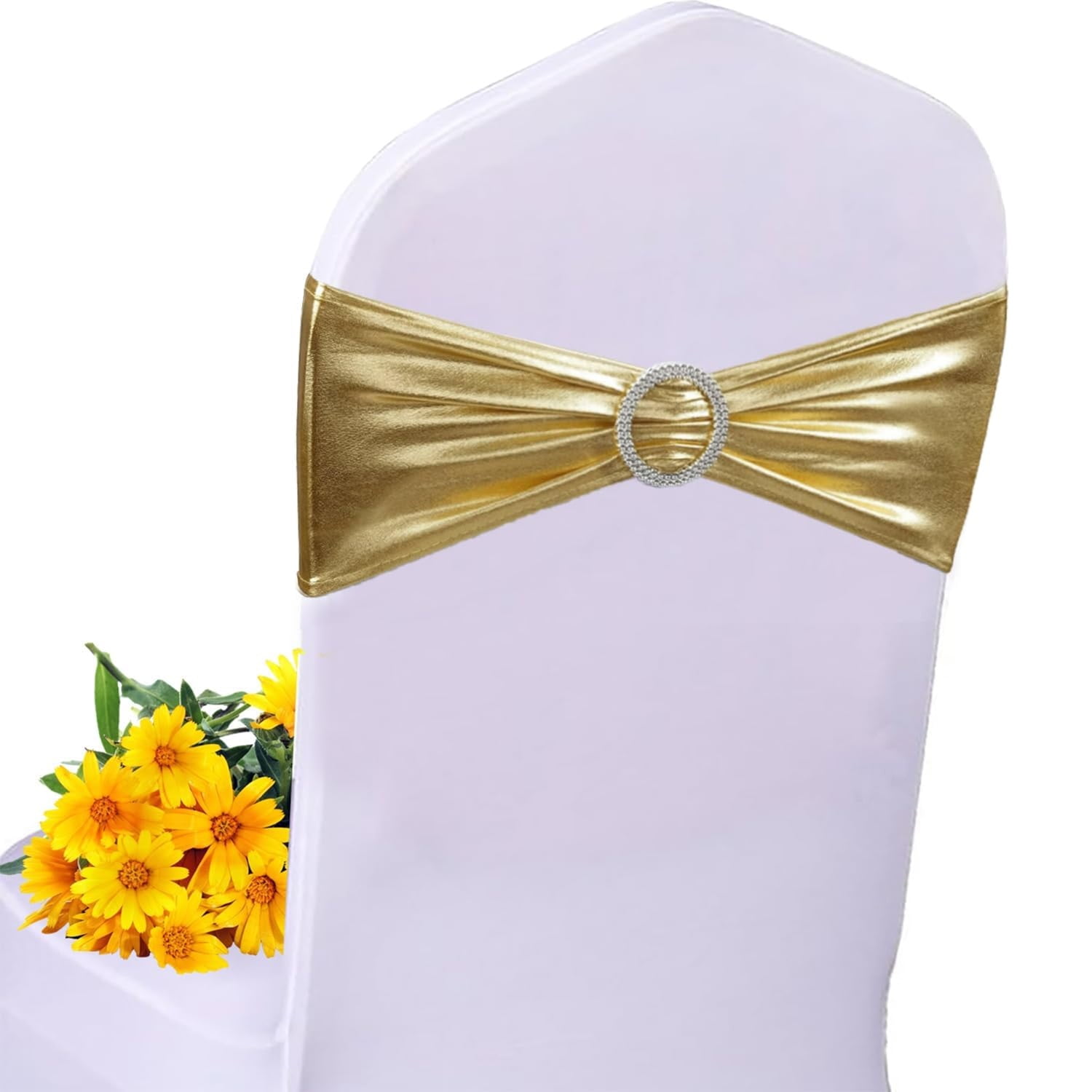 Gold Chair Sashes 100 Pack Spandex Metallic Gold Sashes Bands for ...