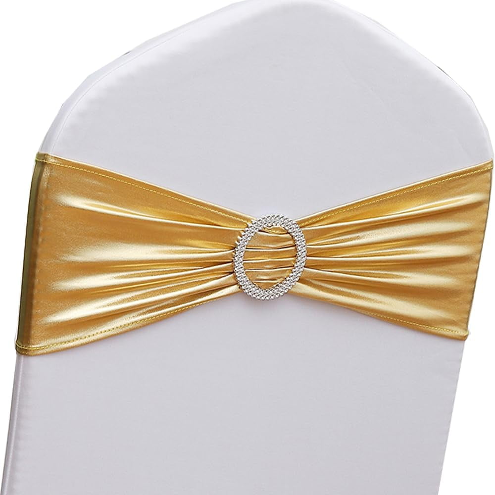 Gold Chair Sashes 100 Pack, Spandex Sashes for Chairs Wedding Reception ...