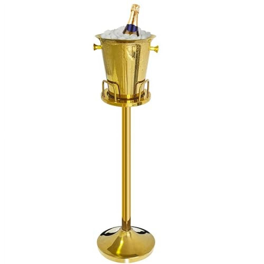 Gold Champagne Ice Bucket with Stand, Stainless Steel Standing Ice ...