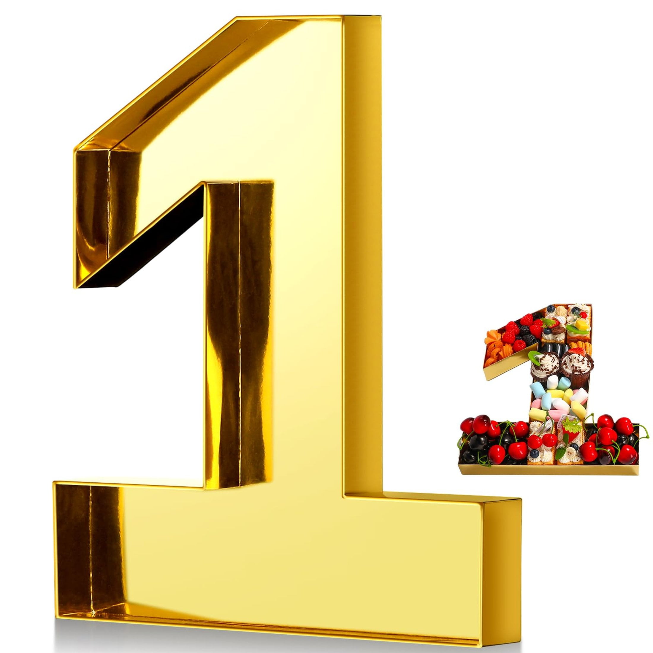 Gold Charcuterie Number Tray - Fillable Paper Mache Candy Holder for ...