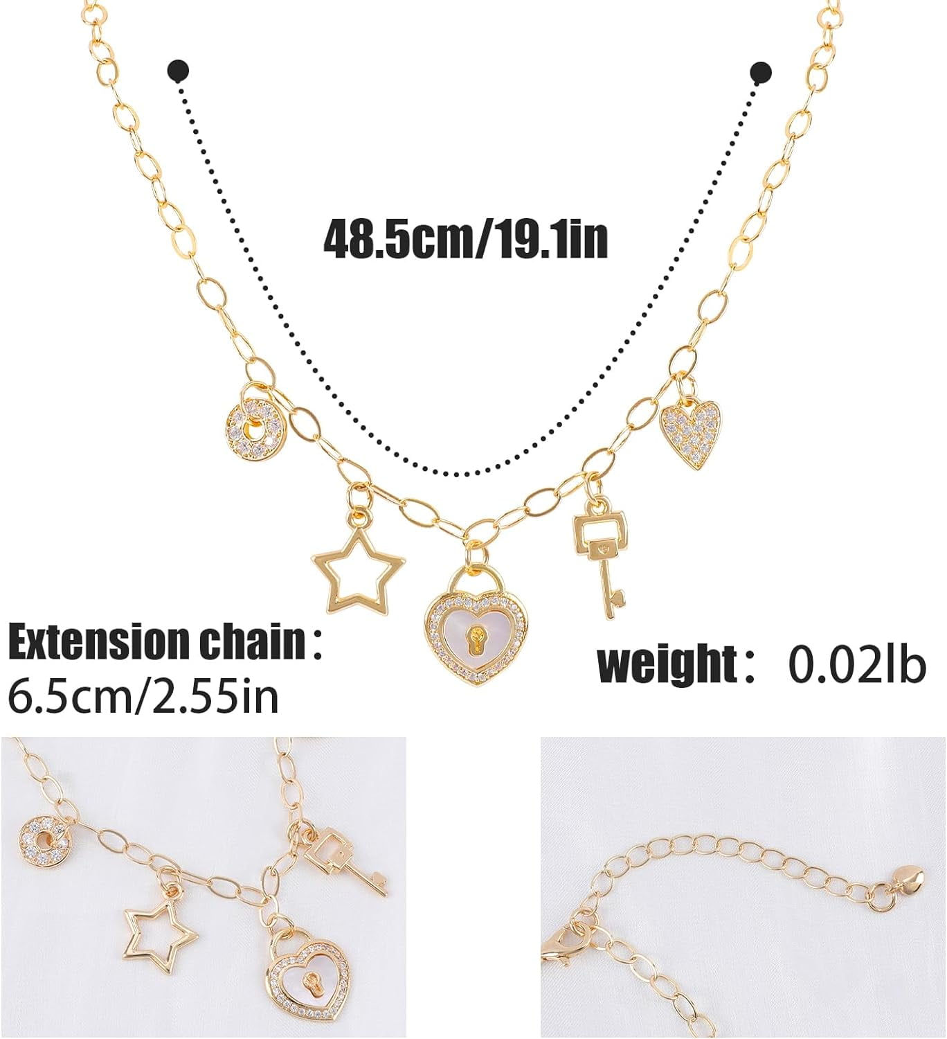 Gold Charm Necklace For Women Gold Plated Chain Pendant Necklace With ...
