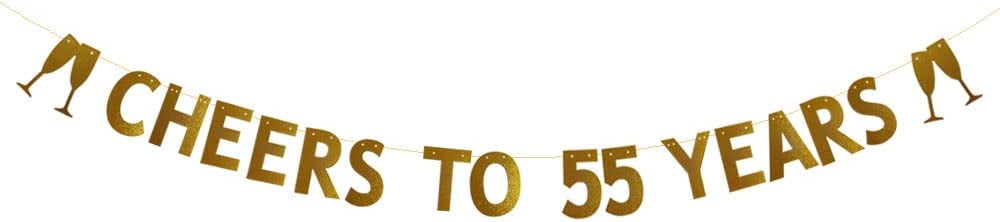 Gold Cheers to 55 Years Banner，55th Birthday/Wedding Anniversary Party ...