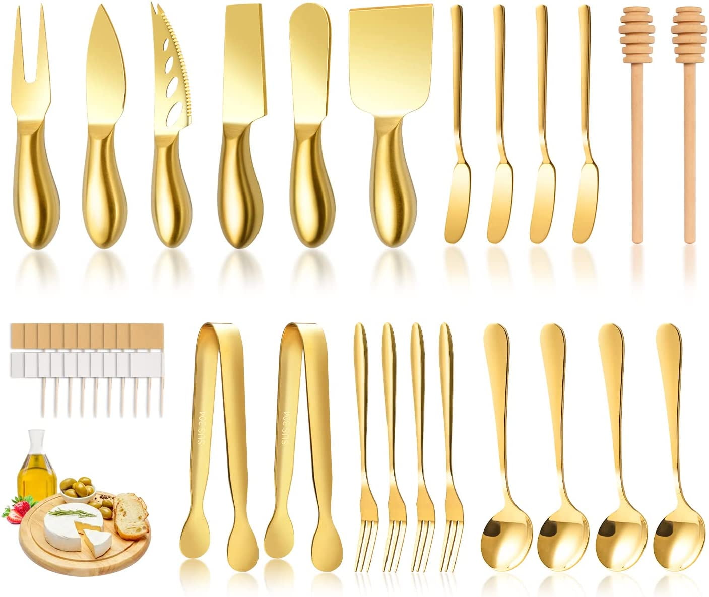 Gold Cheese Knife Set For Charcuterie Board Accessories, Stainless ...