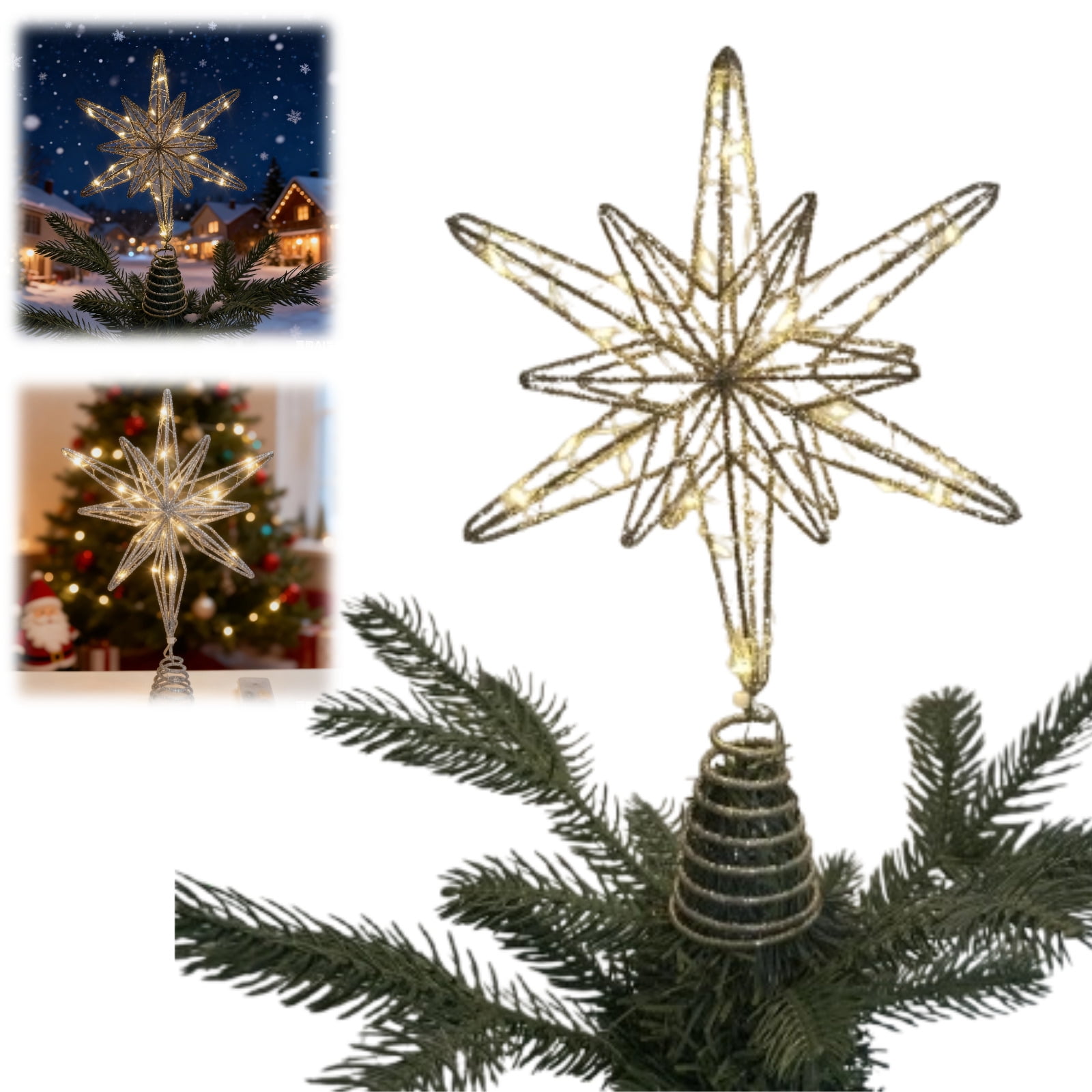 Gold Christmas Burst Tree Topper Glittered 3D Burst Plastic Tree Topper ...