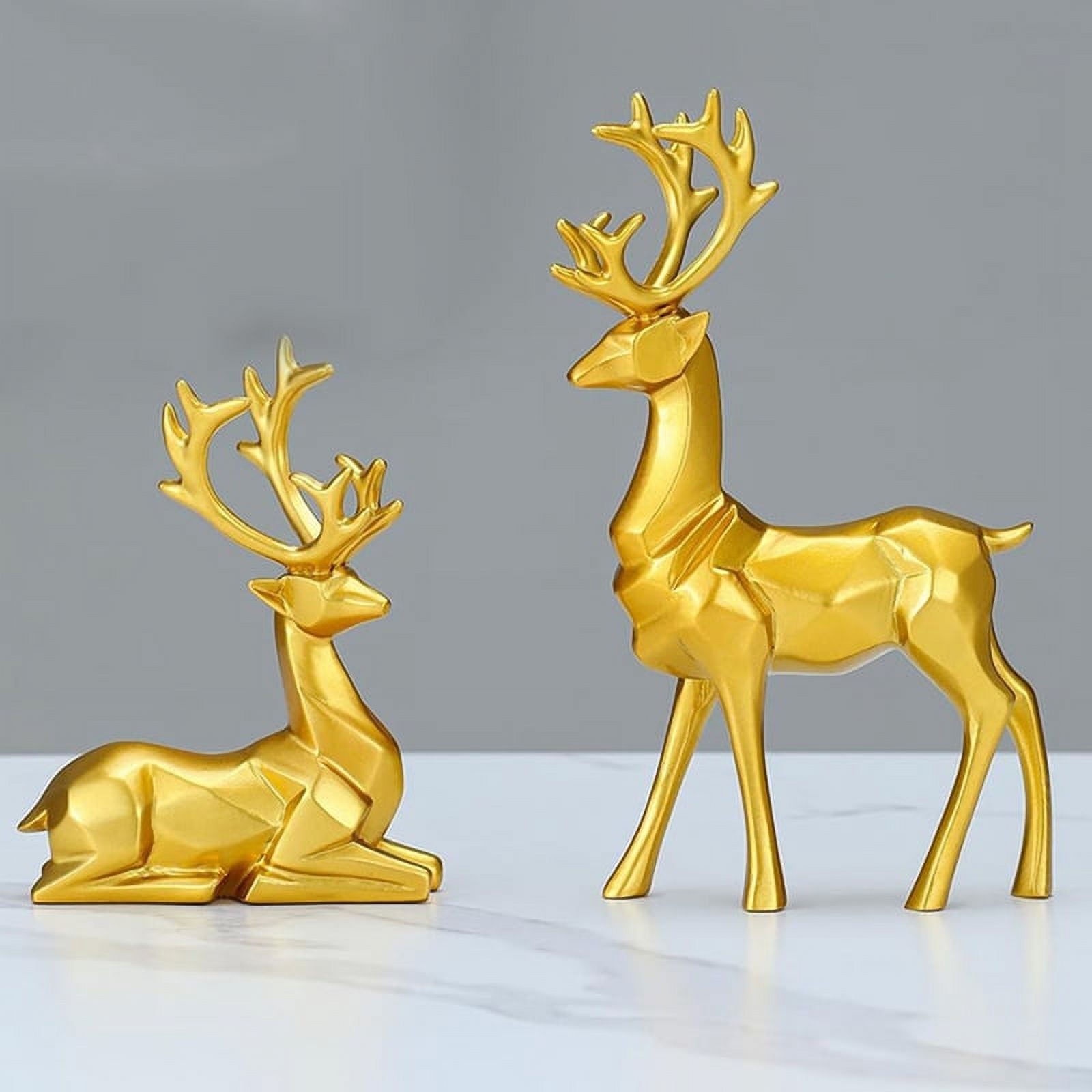 Gold Christmas Decorations - Resin Sitting Standing Deer Sculptures ...