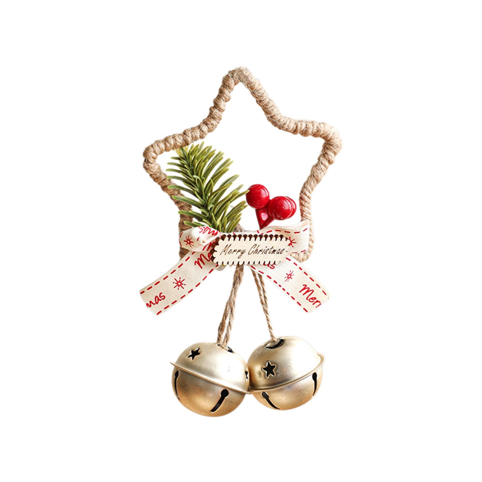 Gold Christmas Pentagram Bell Pendant Wall Hanging Door Hanging Tree ...