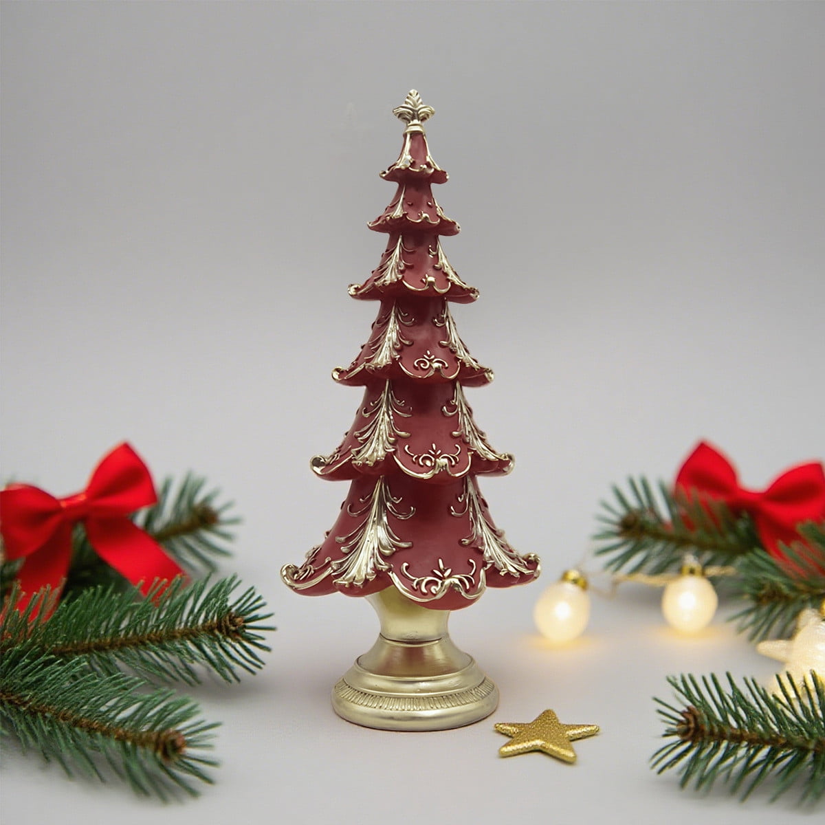 Gold Christmas Tree Decor – Elegant Resin Figurine with Metallic Finish ...