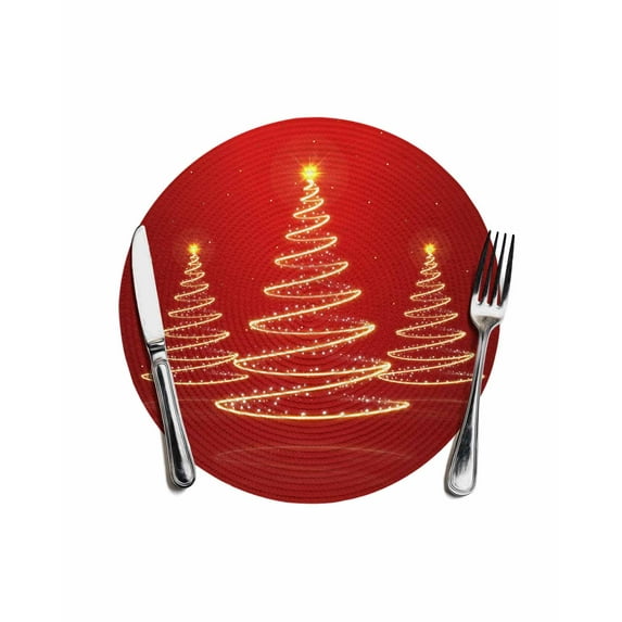 Gold Christmas Tree Round Table Placemats 1 pc, Red Washable Woven ...