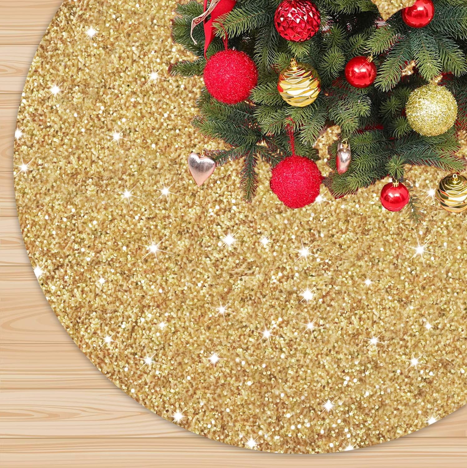 Gold Christmas Tree Skirt 21 Inch Mini Sequin Tree Skirt Luxury Velvet ...