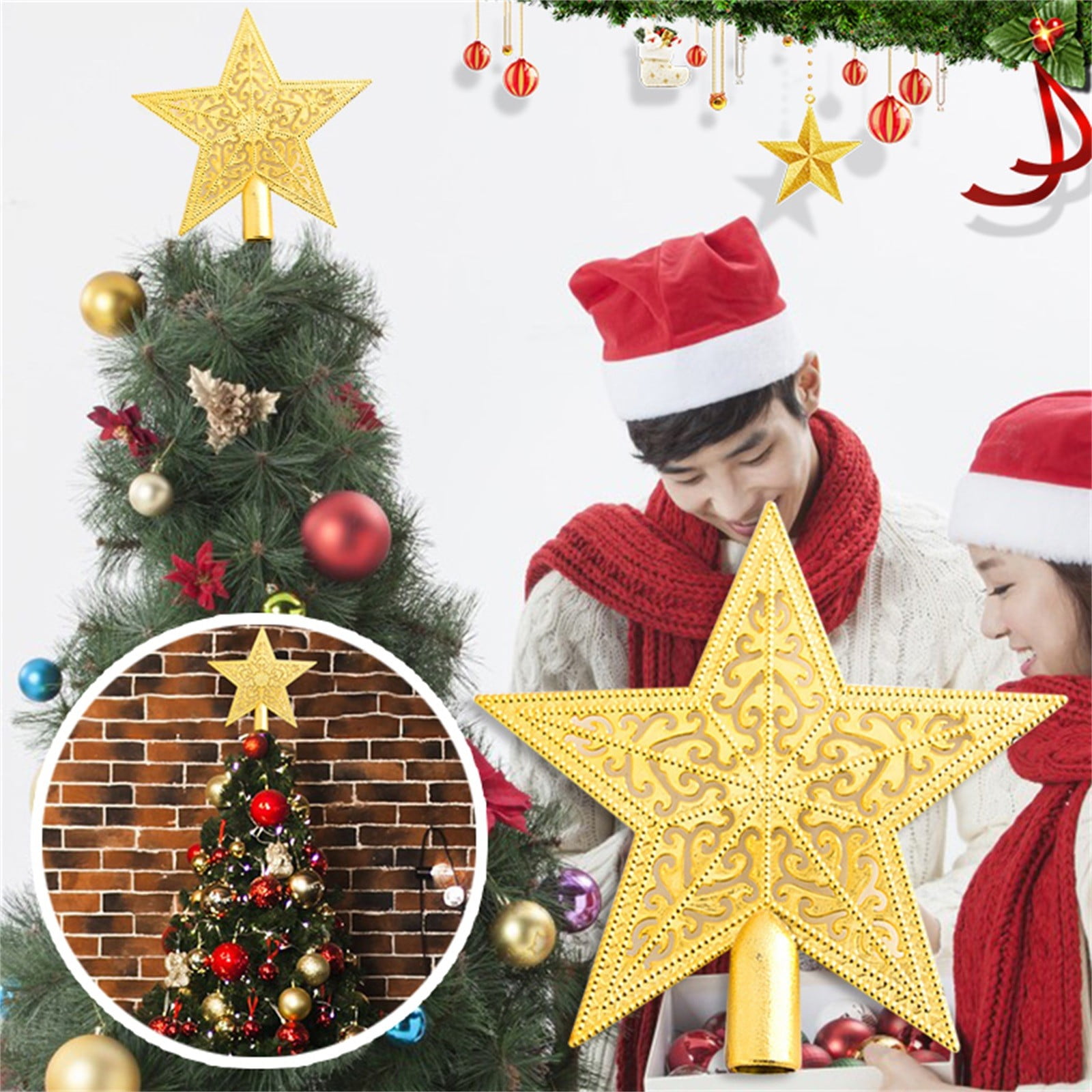 Gold Christmas Tree Topper Star 5.9 Inch Flat Star Tree Topper Gold ...