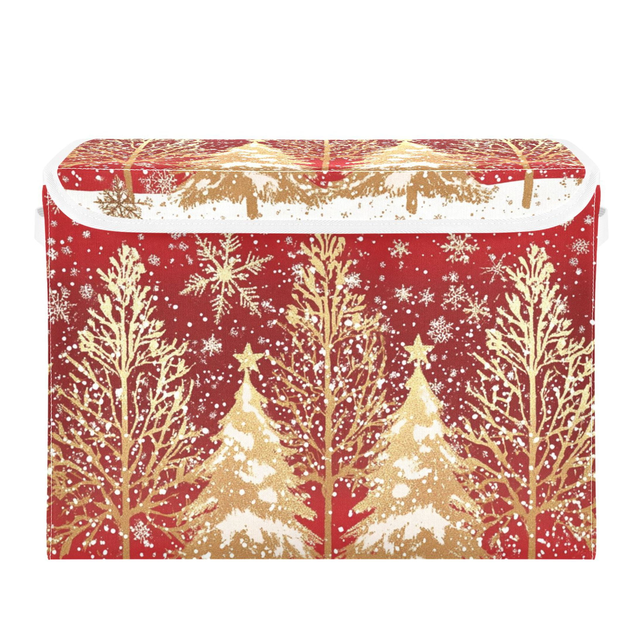 Gold Christmas Trees Snowflakes Foldable Storage Bin with Lid and ...