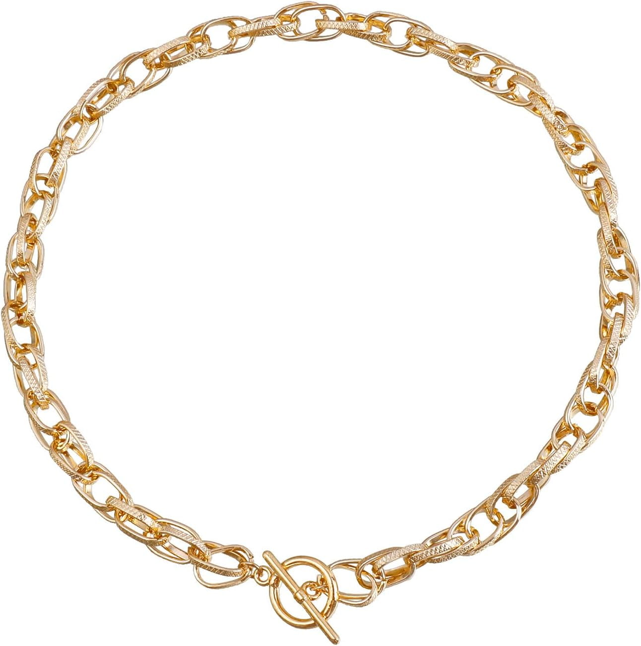 Gold Chunky Choker Necklace Chain Clasp Toggle Necklaces Half Pearl ...