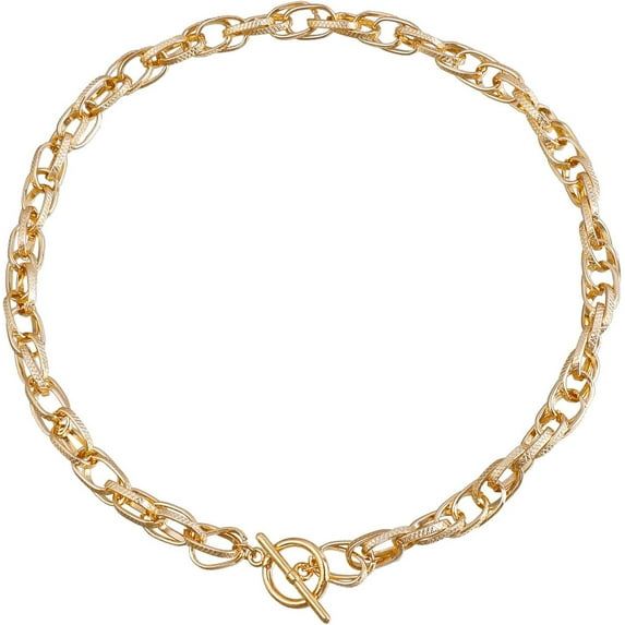 Gold Chunky Choker Necklace Chain Clasp Toggle Necklaces Half Pearl ...