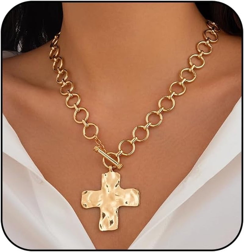 Gold Chunky Cross Necklace for Women Statement Cross Pendant Necklace ...