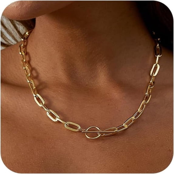 Gold Chunky Necklace For Women 14K Gold Plated Chain Clasp Toggle ...