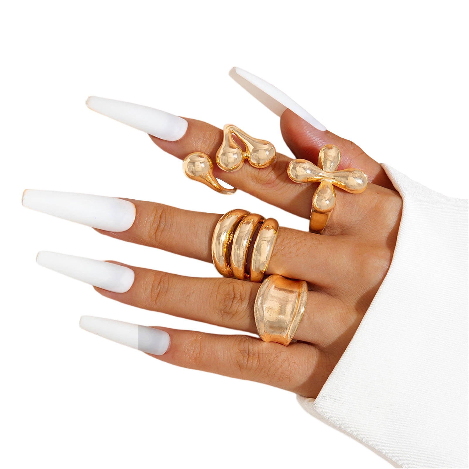Gold Chunky Rings Set for Women Unique Non Tarnish Stackable Statement ...