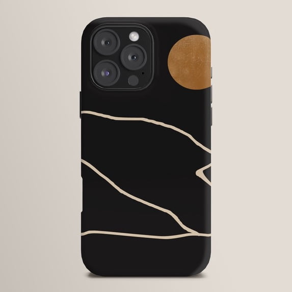 Gold Circle and Cream Wavy Lines on Black Tough Case for Apple iPhone ...