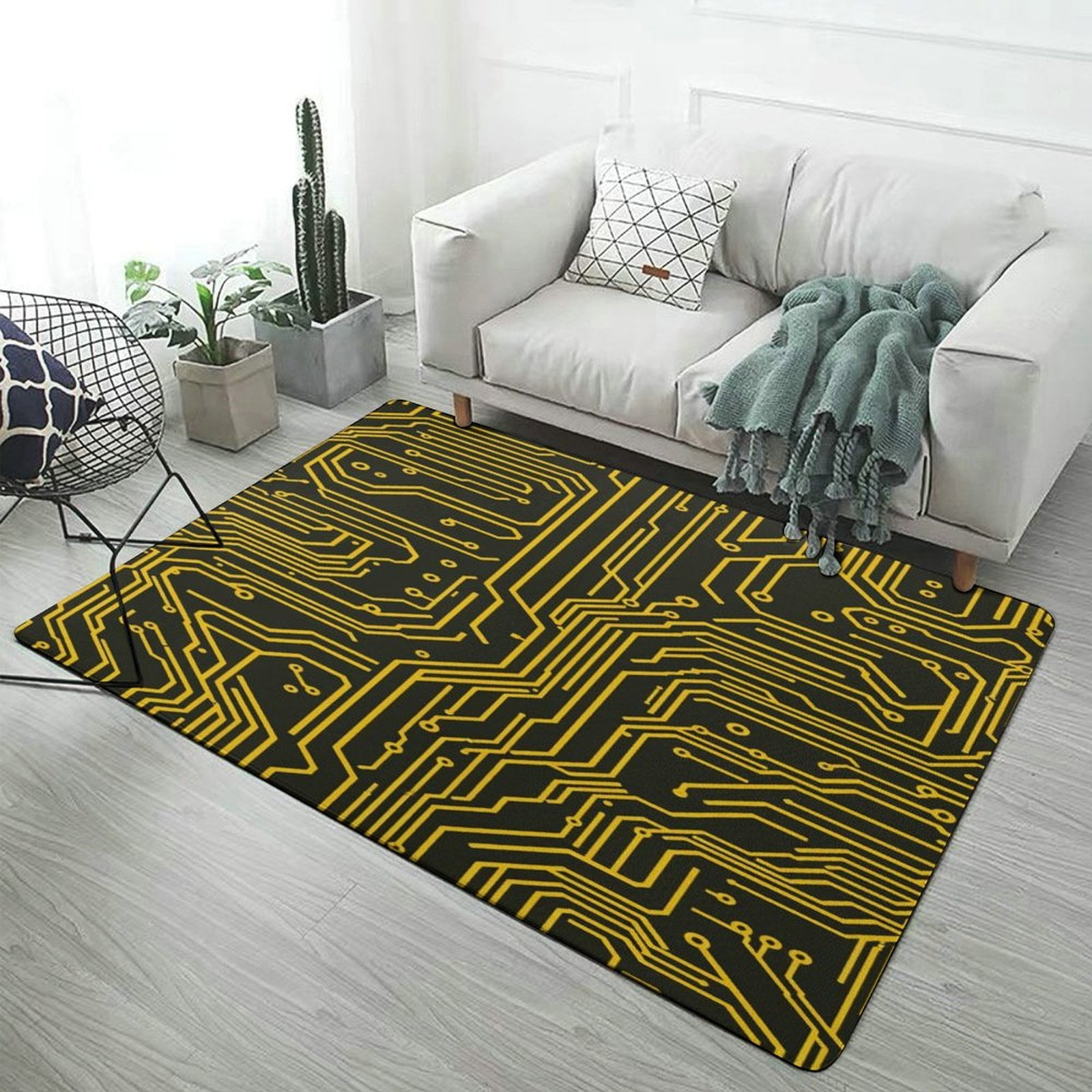 Gold Circuit Board Carpet Area Rug Room Living Room Bedroom Large Rug ...