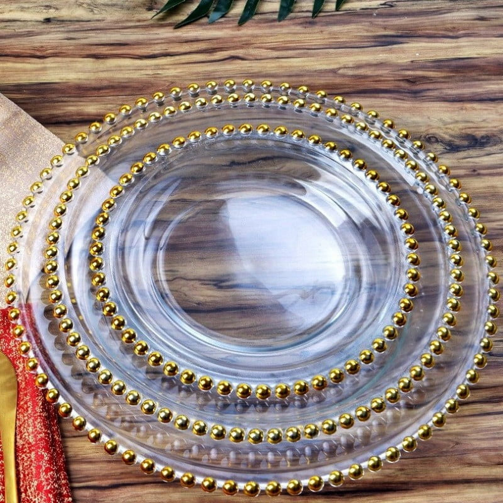 Gold/Clear Acrylic Round Charger Plates With Beaded Rim Dinner Charger ...