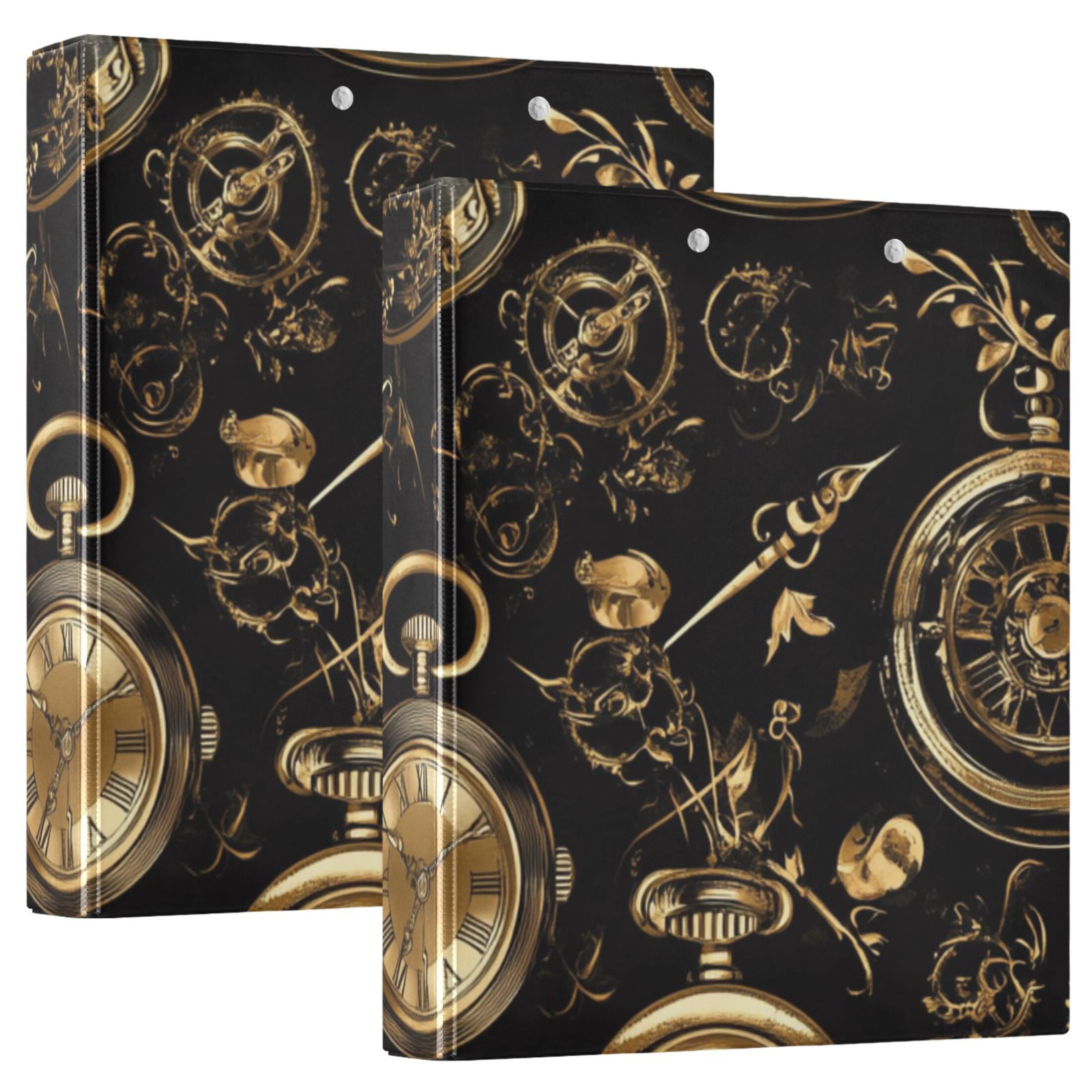 Gold Clocks Machines 3 Ring Binders 1.5 inch Hardcover File Folders ...