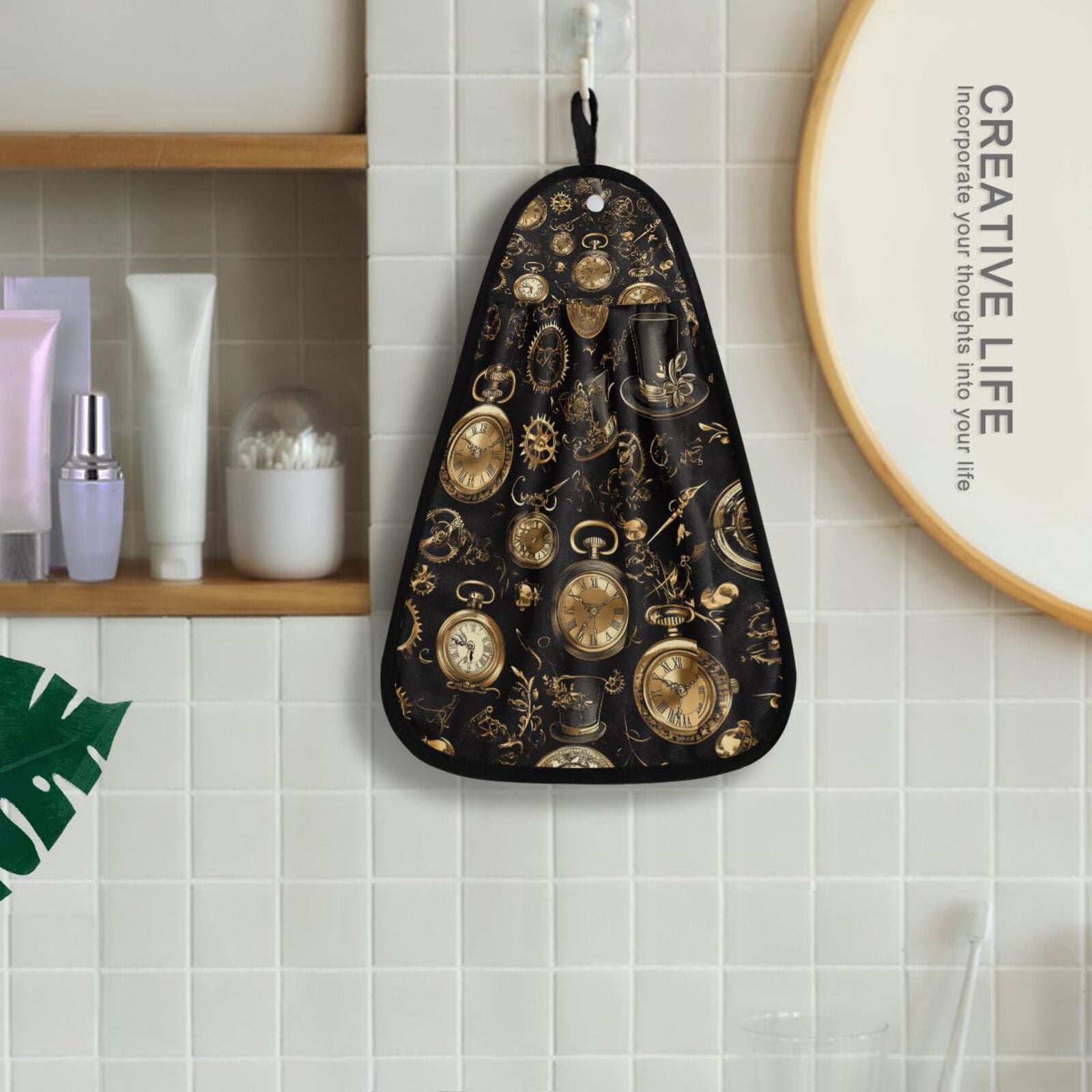 Gold Clocks Machines Hanging Kitchen Towel Machine Washable Hand Towel ...