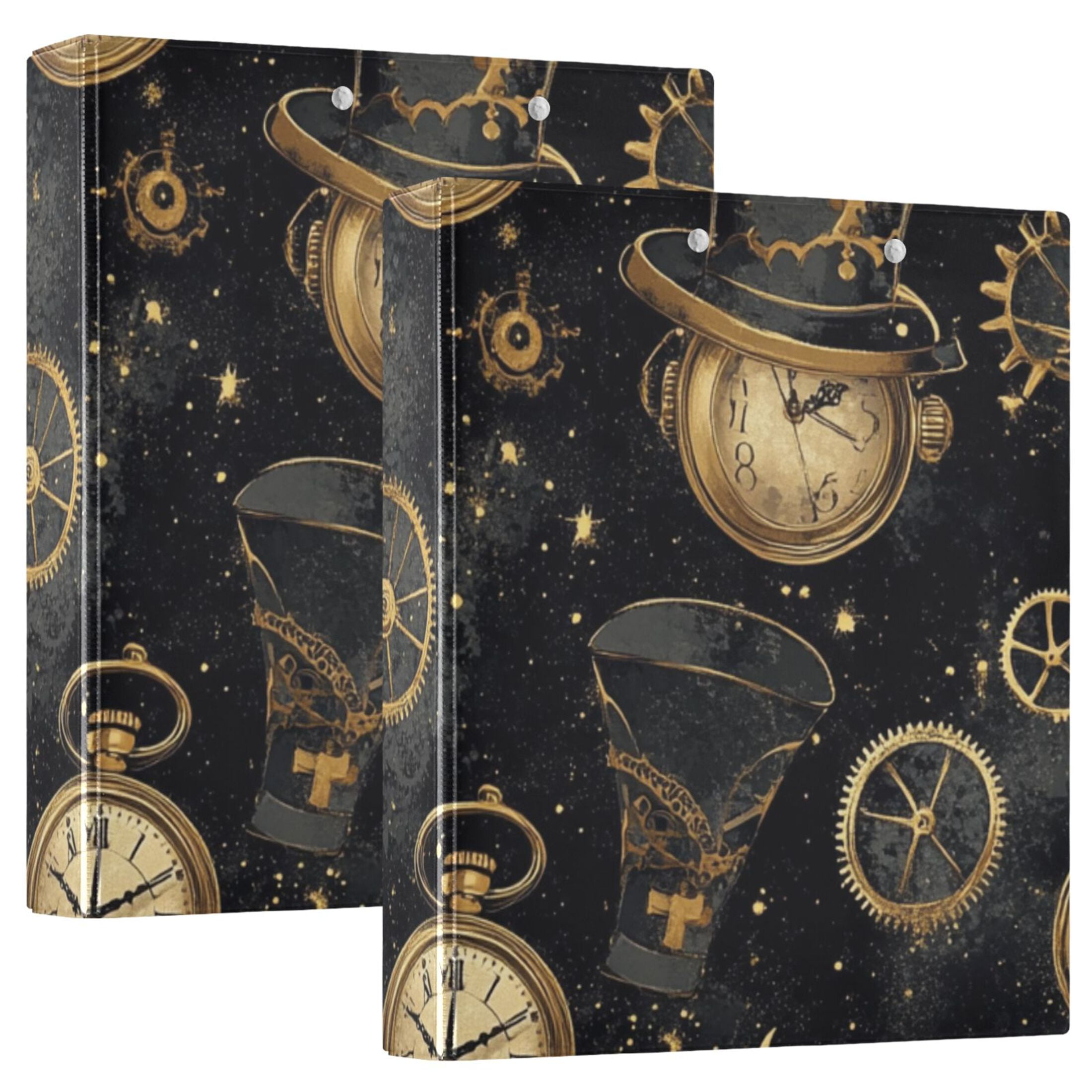 Gold Clocks Machines Hats 3 Ring Binders 1.5 inch Hardcover File ...