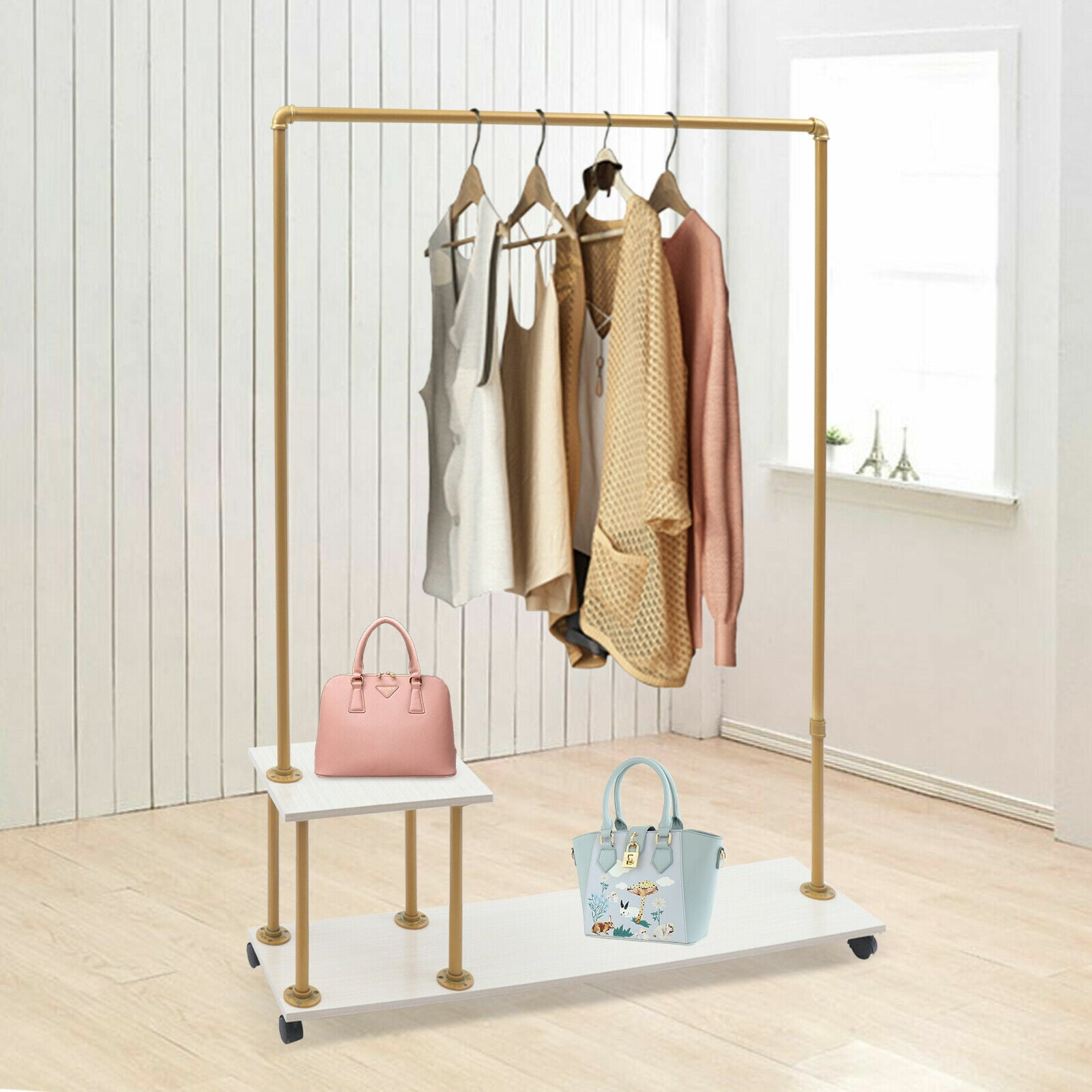 Gold Clothes Rack Metal Freestanding Garment Holder Clothes Hanging ...