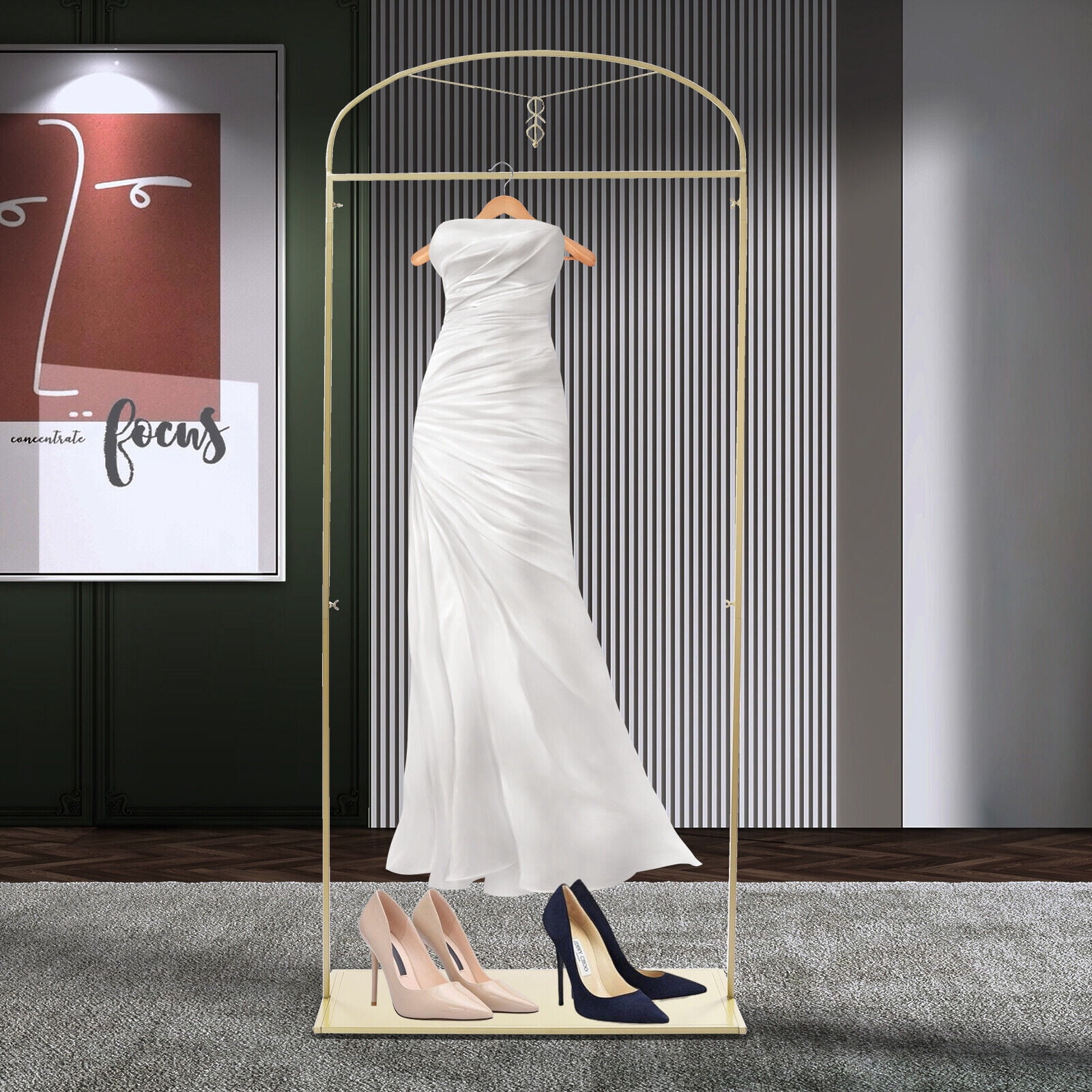 Gold Clothes Rack Metal Freestanding Garment Holder Wedding Dress ...