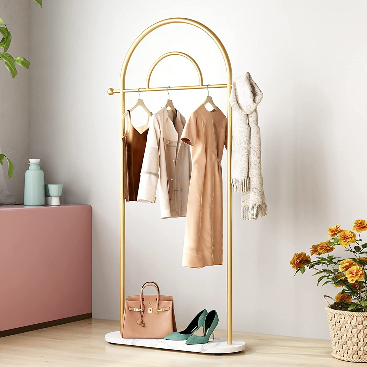 Gold Clothes Rack for Boutique Modern Clothing Racks with Marble Base ...
