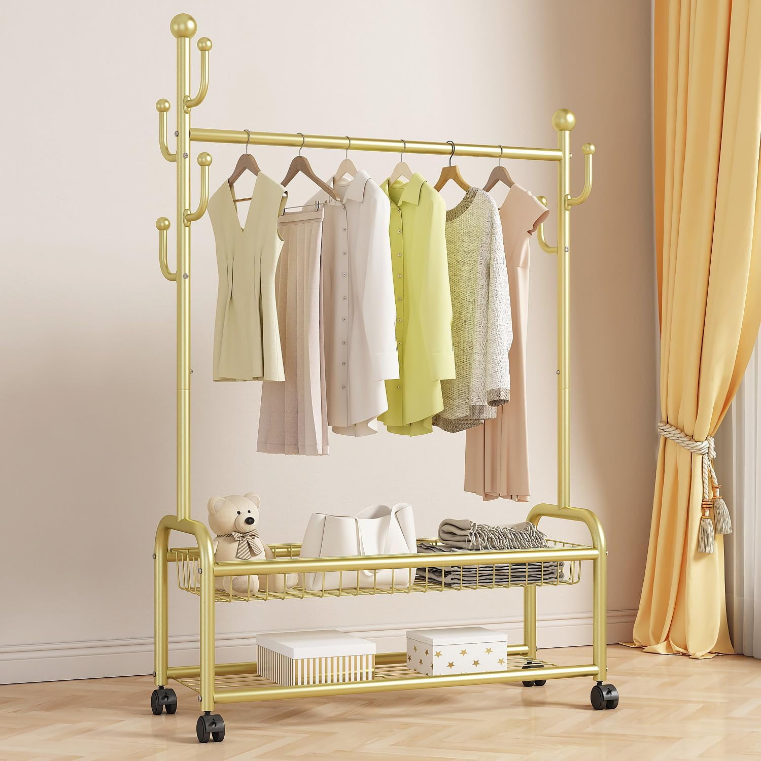 Gold Clothes Rack with Wheels, Gold Clothing Rack for Hanging Clothes ...