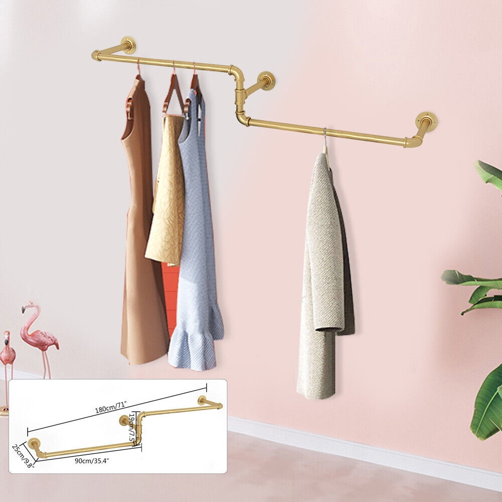 Gold Clothes Shelf Industrial Iron Pipe Wall Mounted Garment Rack ...