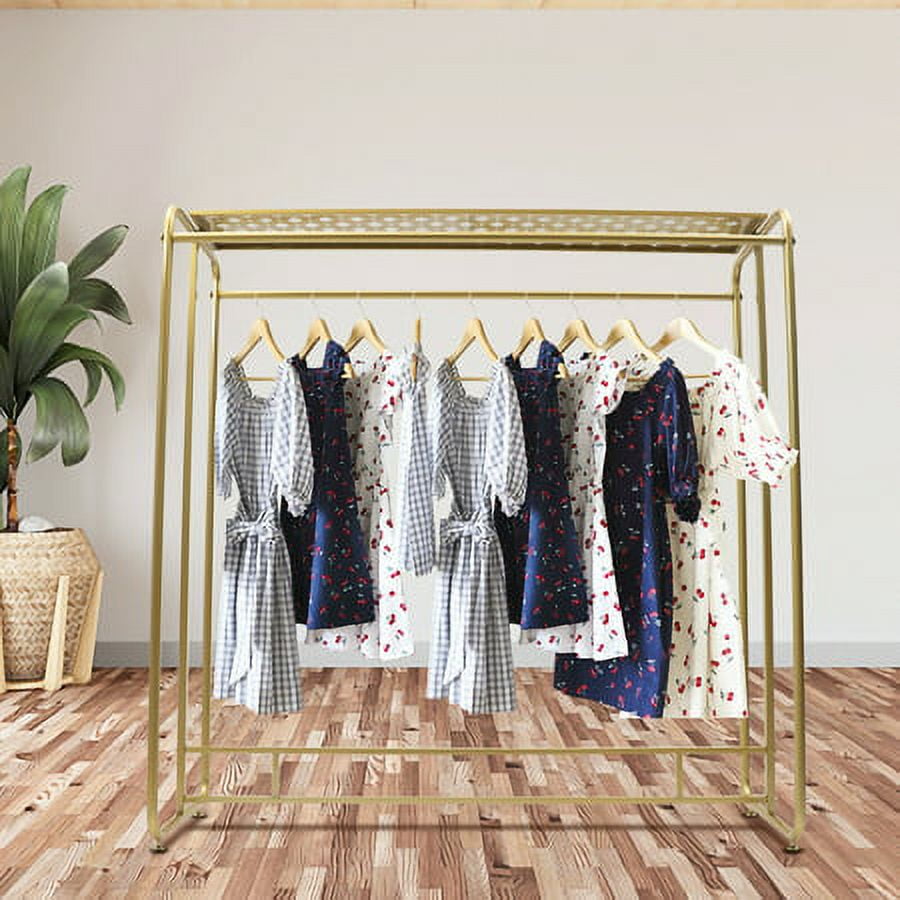 Boutique Adjustable Height Modern 2 Rods 1-Shelf Clothes Rack, Gold ...