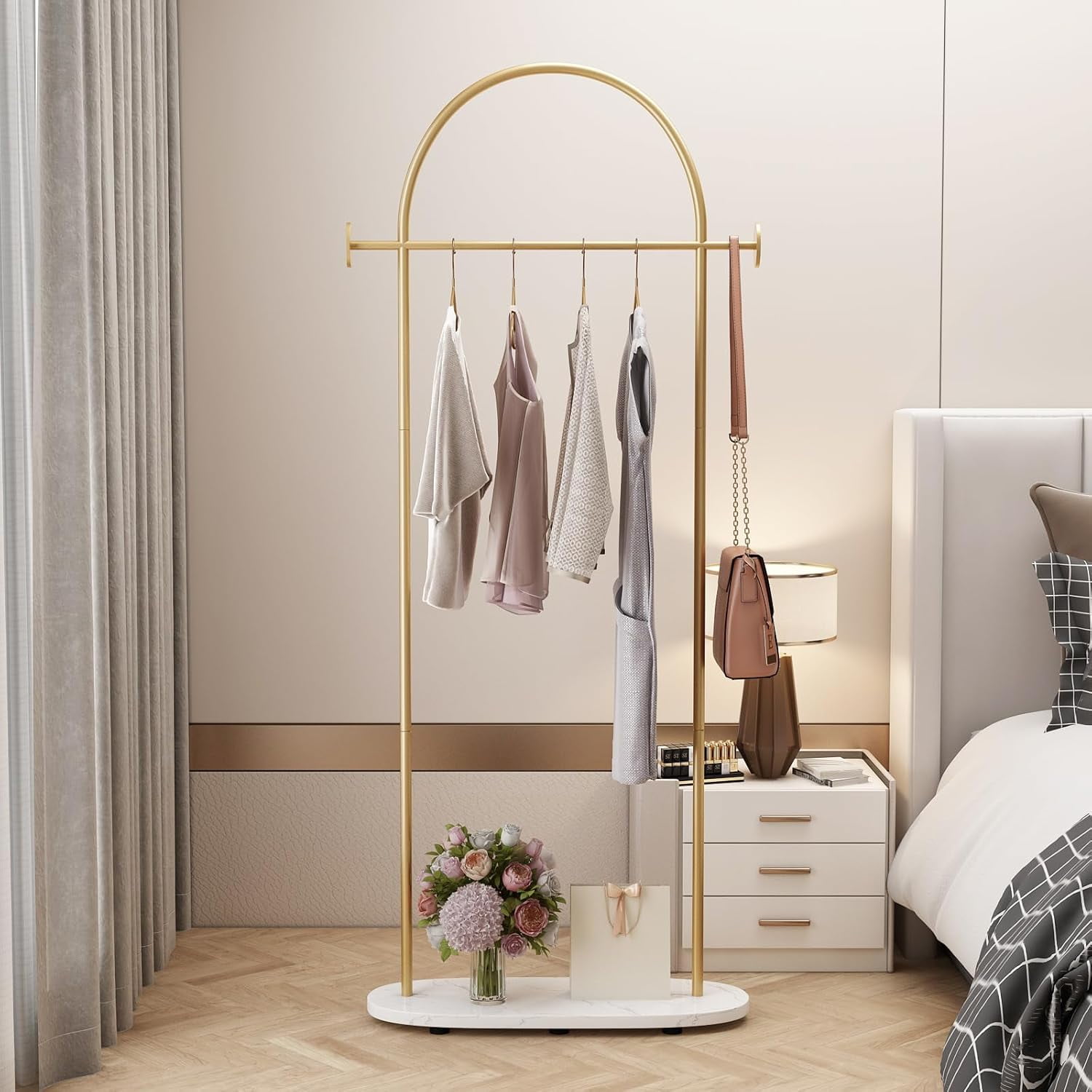 Gold Clothing Rack, Modern Clothes Rack with Shelf, Heavy Duty ...