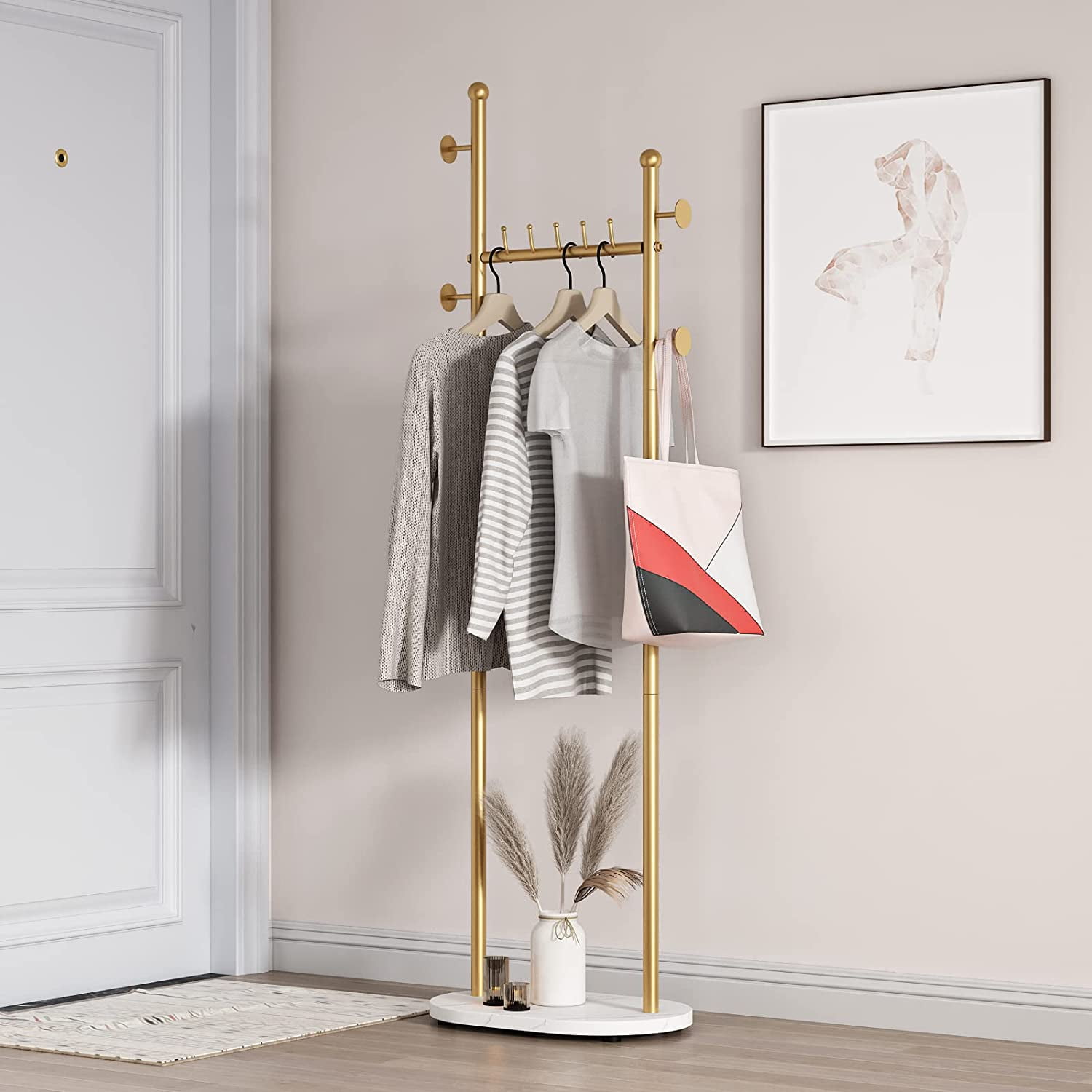 Gold Clothing Rack With Shelves, Gold Coat Rack Freestanding with ...