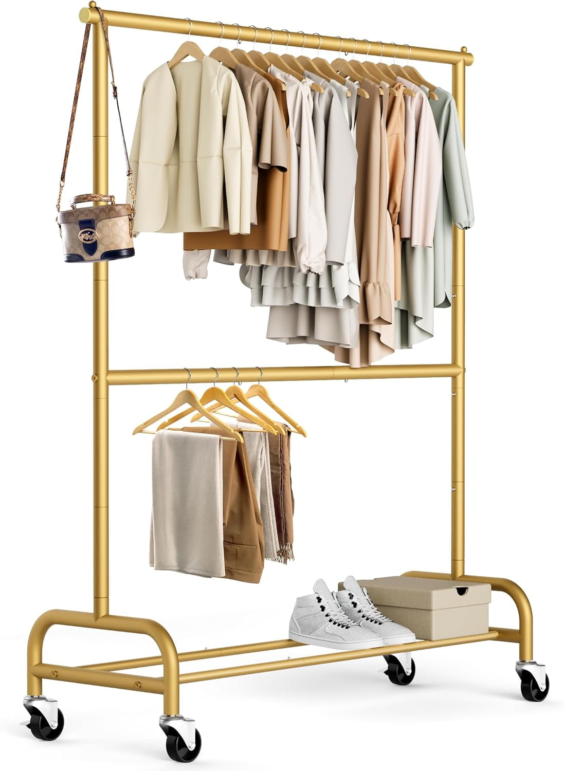 Gold Clothing Racks for Hanging Clothes Heavy Duty Clothes Rack Double ...
