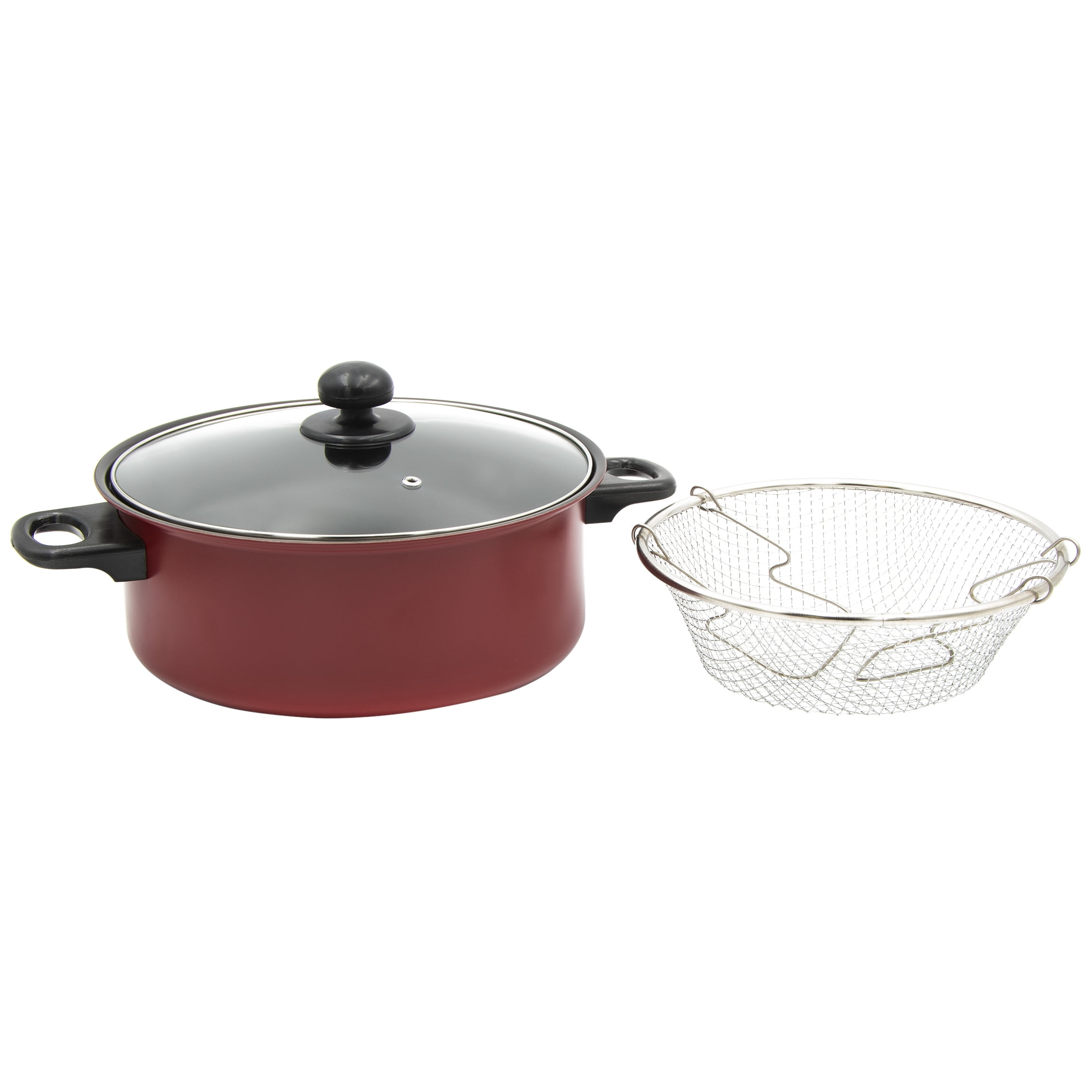 Gold Coast 3 Quart Red and Black Stockpot with Frying Basket - Walmart.com
