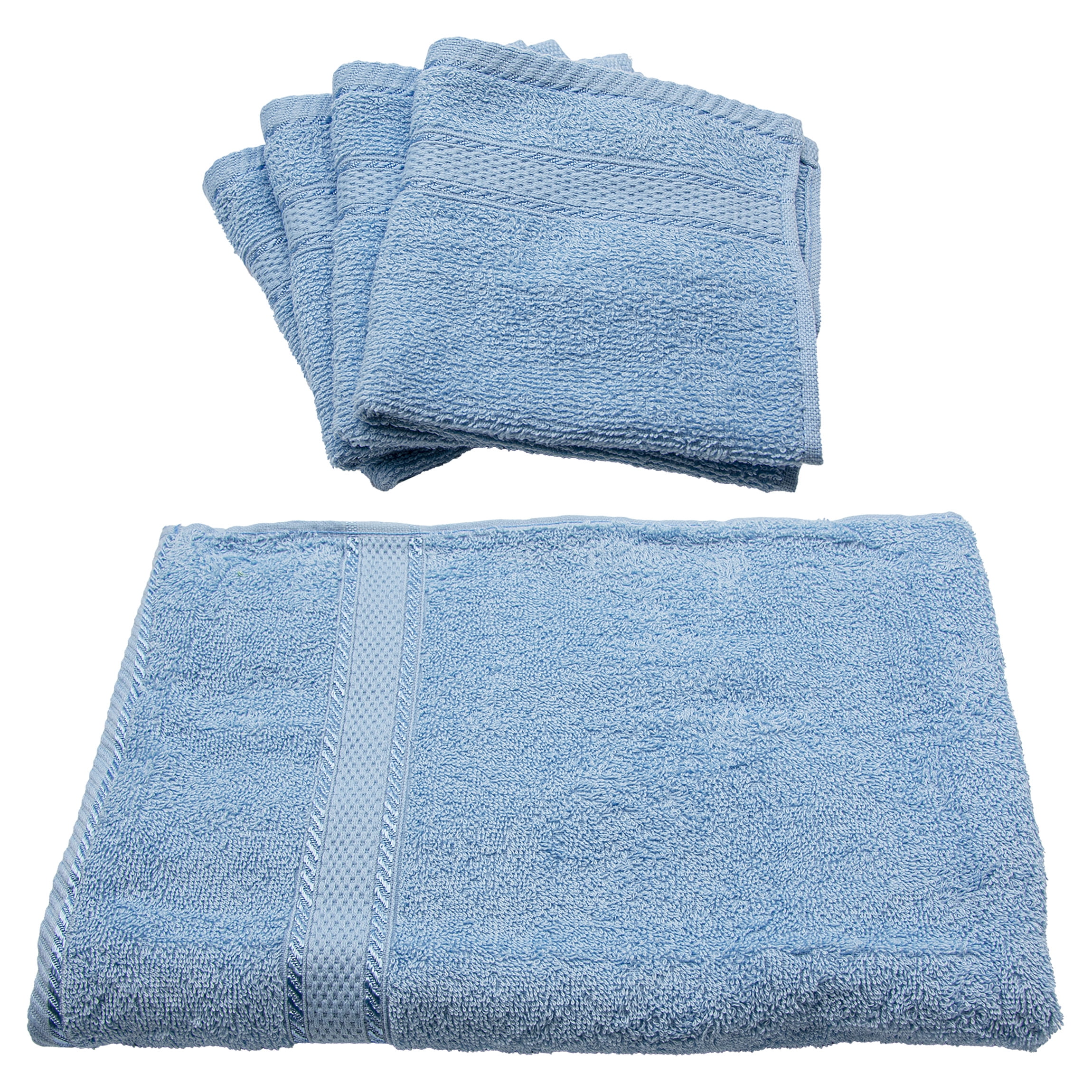 Gold Coast Egyptian Cotton Cottage Blue Bath Sheet and 4 Washcloths Set ...