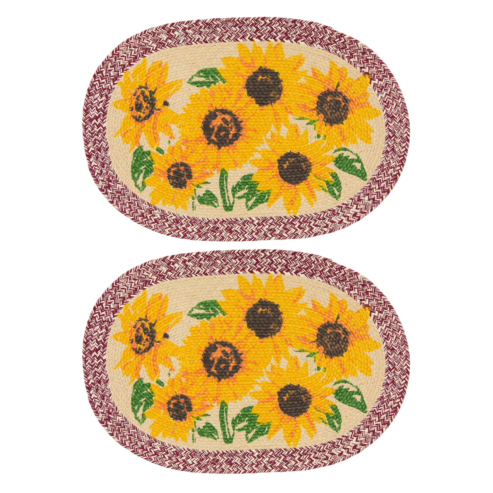 Gold Coast Happy Sunflowers Woven Braided 25" x 18" Oval Indoor Rugs, 2 ...