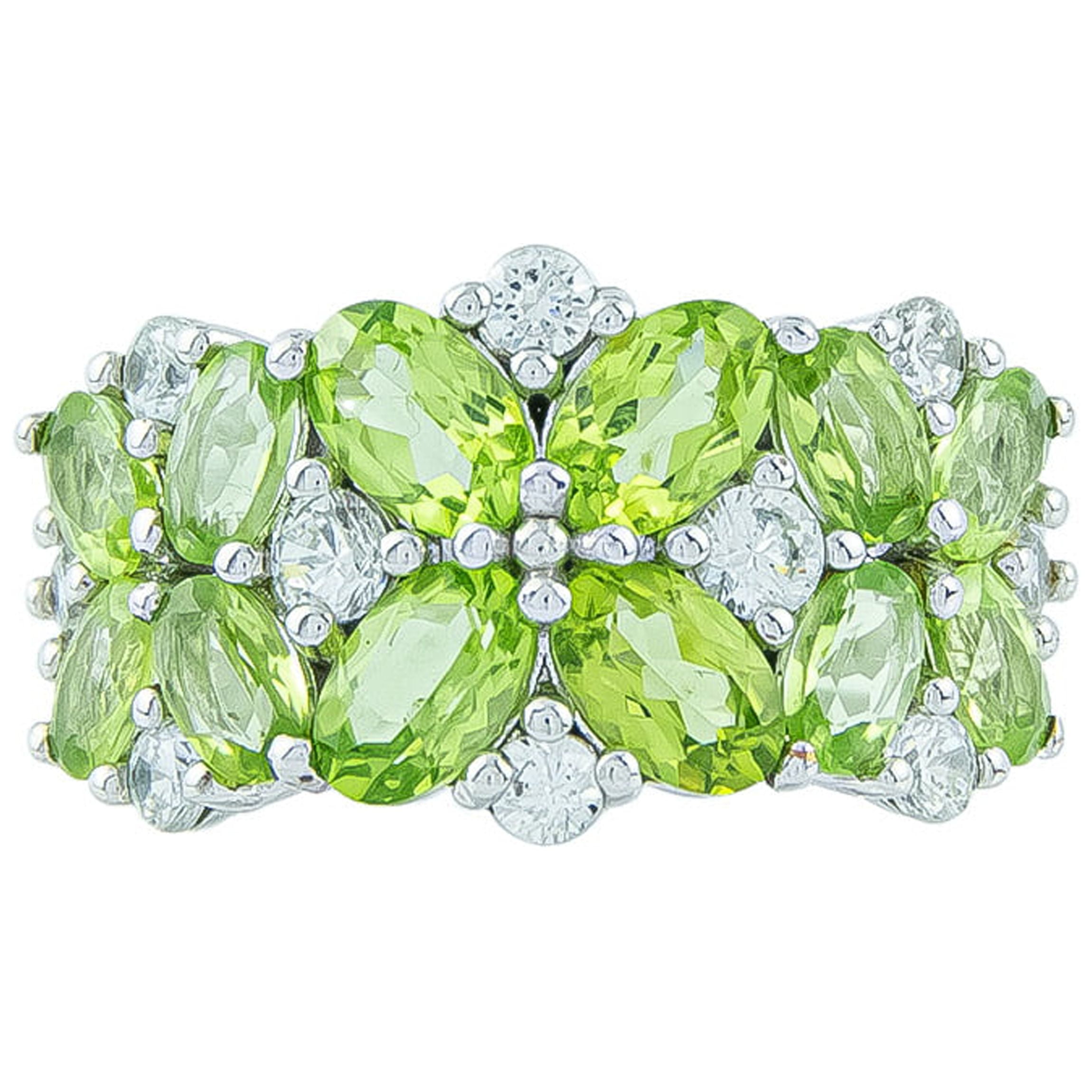 Gold Coast Platinum Plated Green Peridot Flower Burst Statement Ring ...