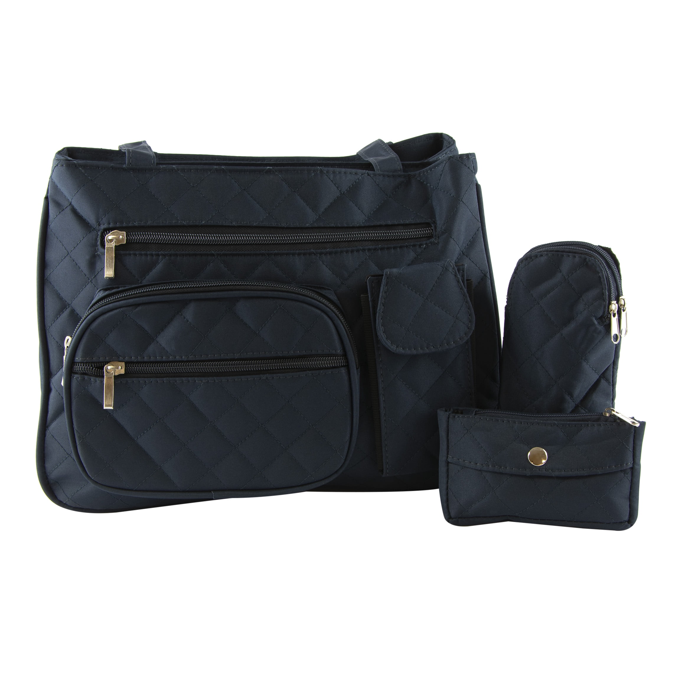 Gold Coast Quilted Navy Blue Handbag Set with Eyeglass Case & Coin ...